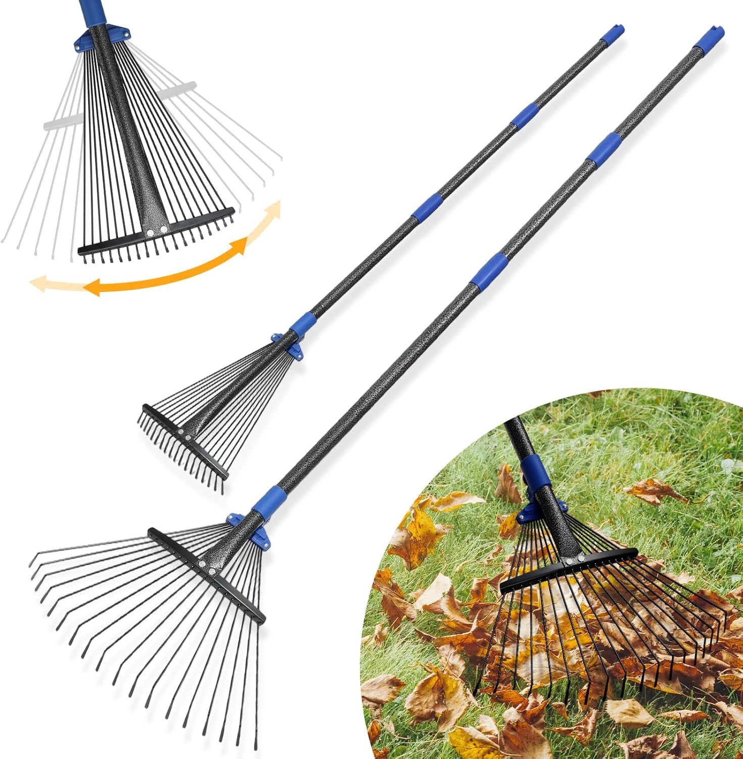 Adjustable Leaf Rake, Heavy Duty Metal Rake for Leaves, Long Handle 30 ...