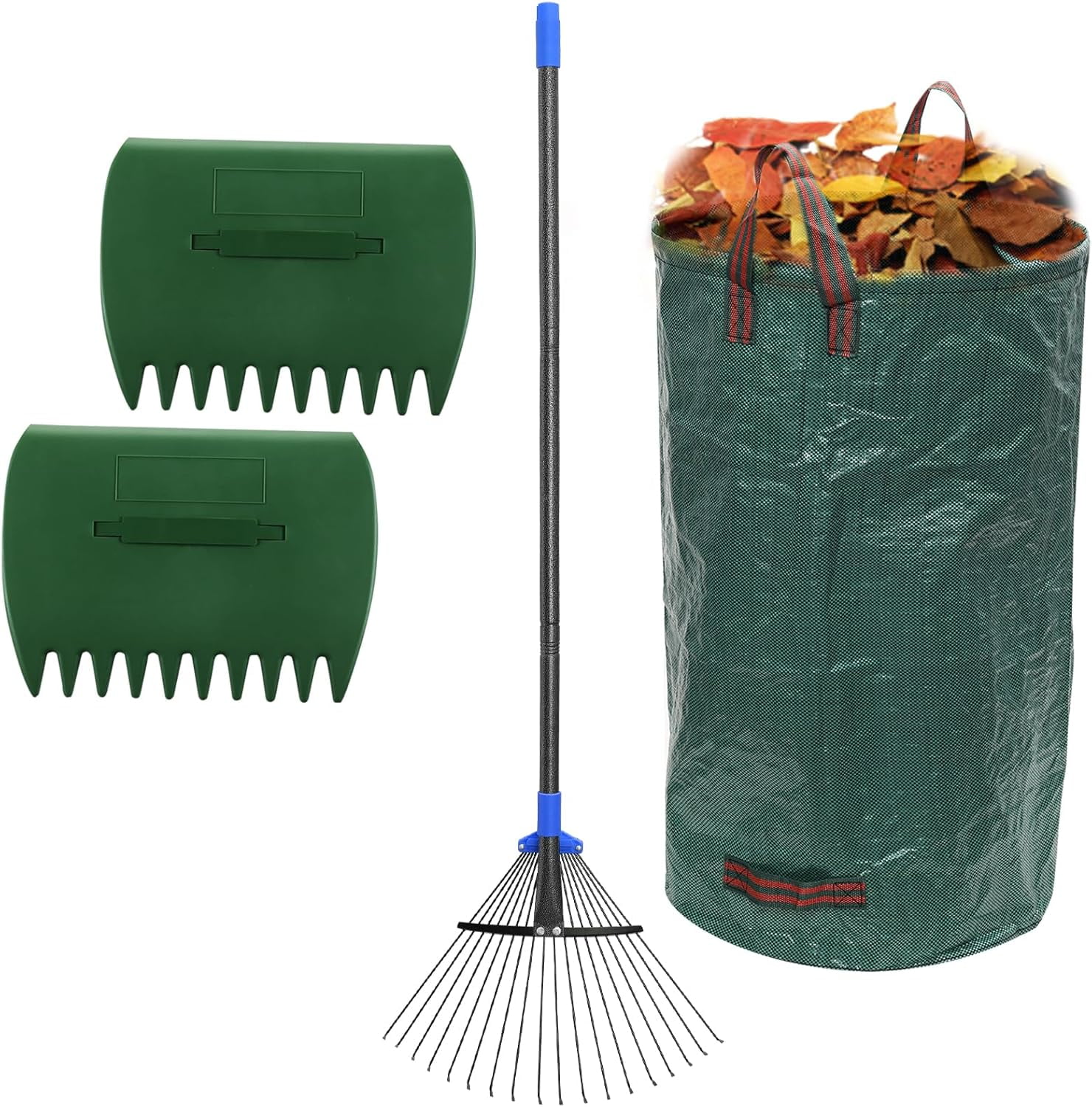 Adjustable Leaf Rake Set, Metal Garden Rake for Leaves with 32 Gallon ...
