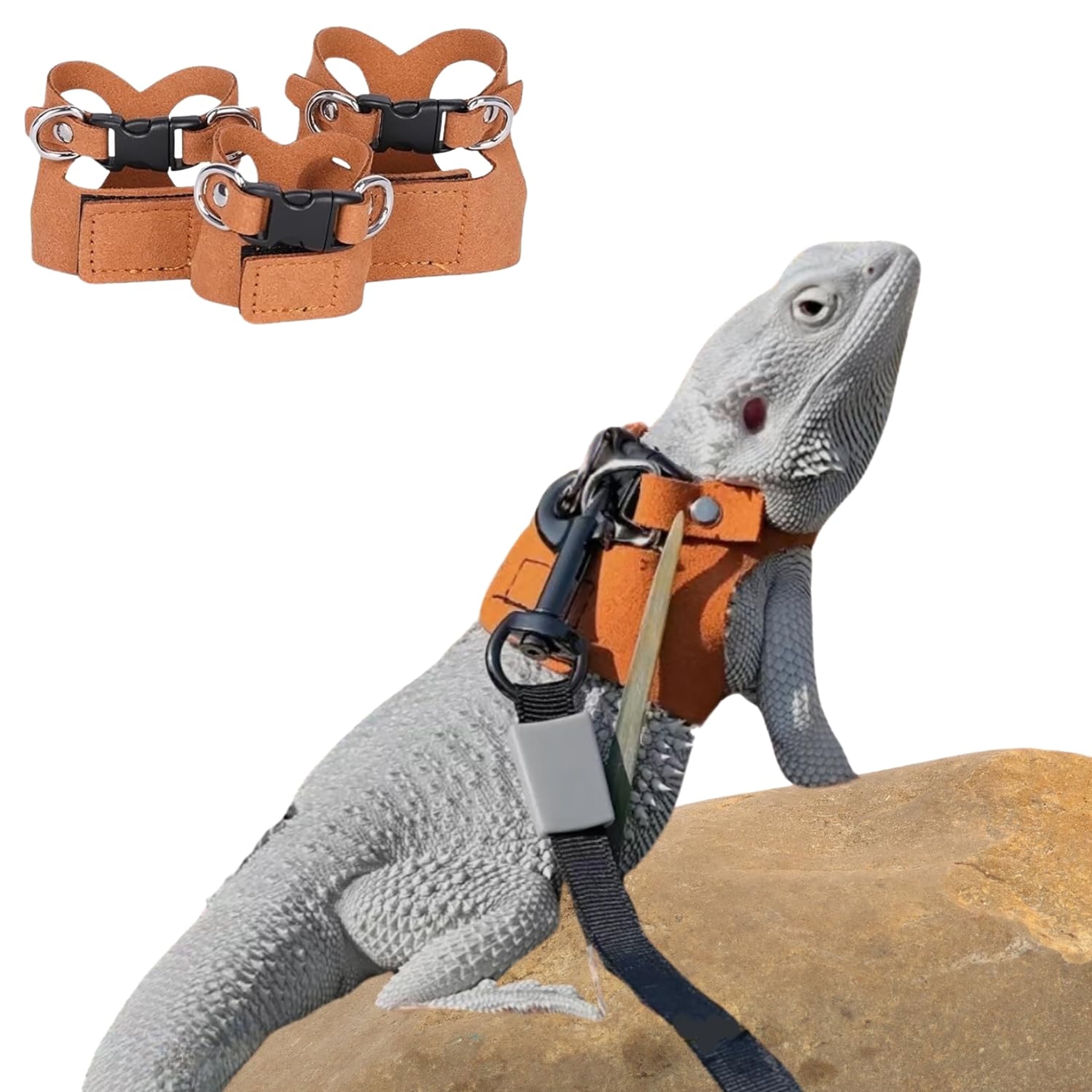 Adjustable Leather Bearded Dragon Walking Pet Harnesses, Brown, 3 Sizes ...