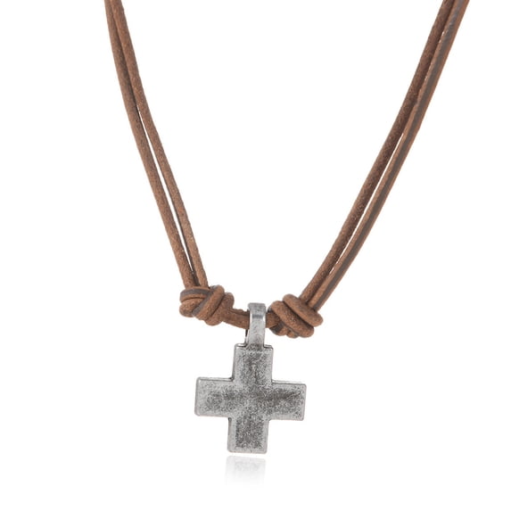 Adjustable Leather Cord Necklace with Crucifix Pendant Jewelry ...