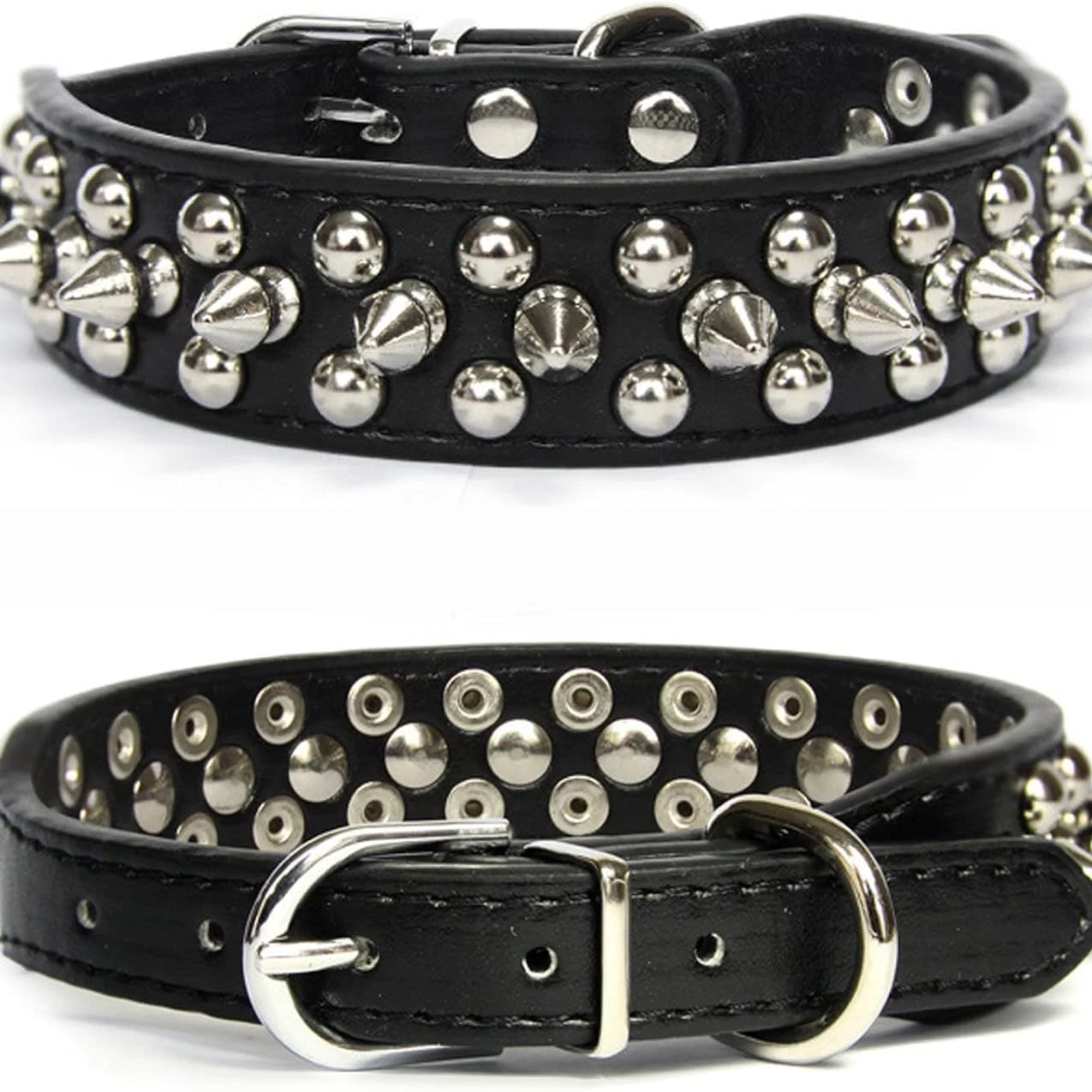 Adjustable Leather Spiked Studded Dog Collars with a Squeak Ball Gift ...