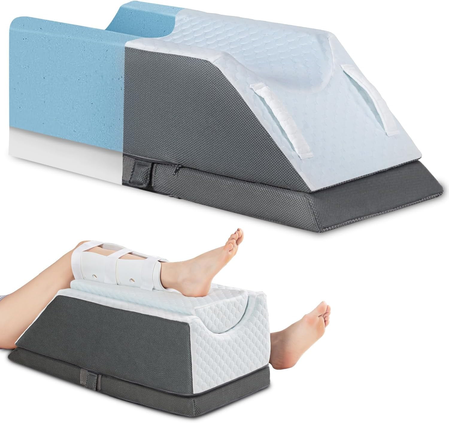 Adjustable Leg Elevation Pillow with Memory Foam, 3-Height Adjustable ...