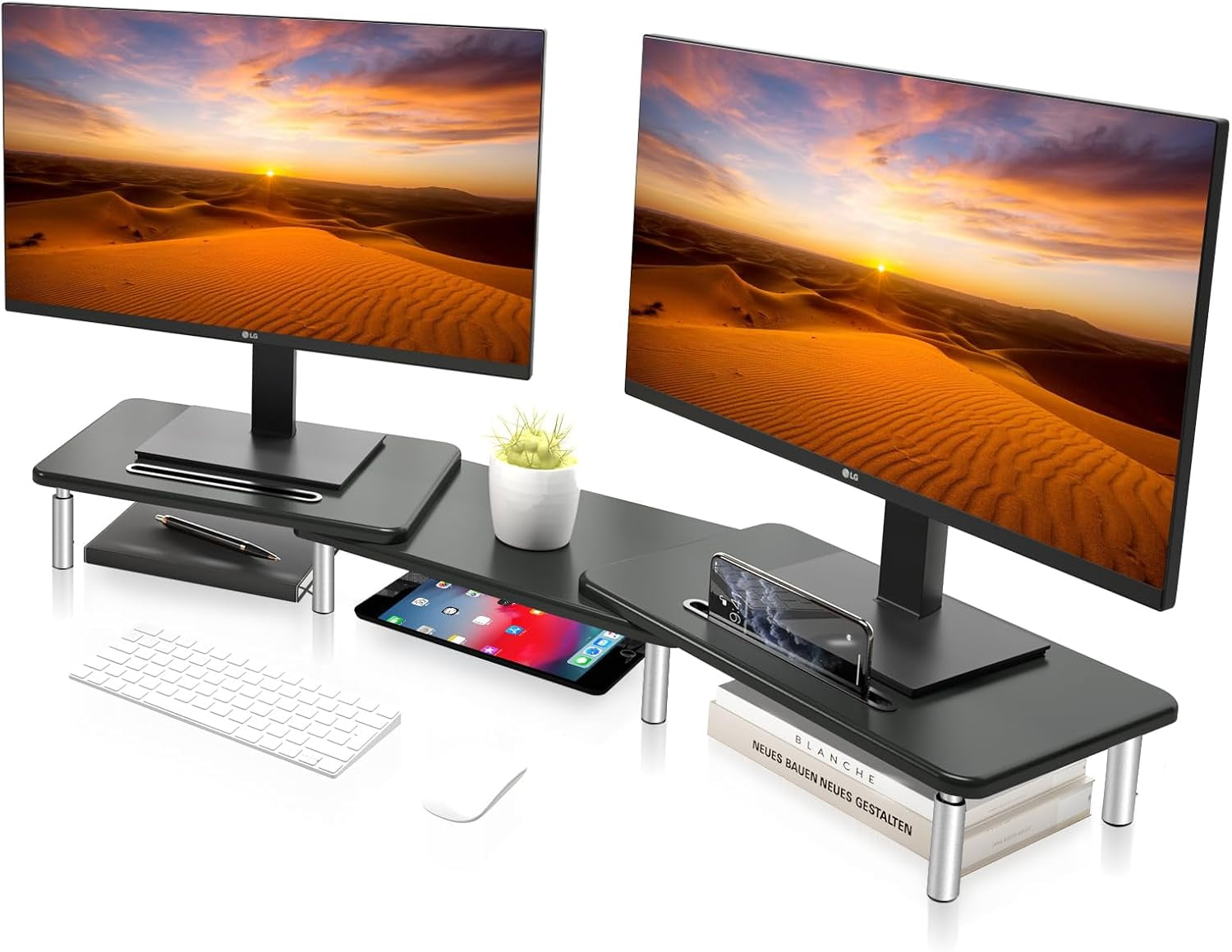 Adjustable Length and Angle Dual Monitor Laptop Stand Riser, Office ...