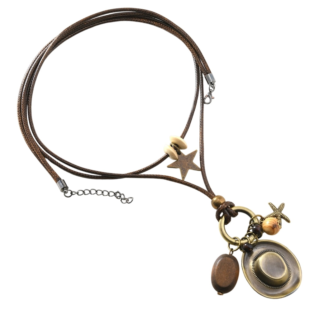 Adjustable Length Cowboy Hat Jewelry Wax Cord Necklace With Alloy Charm ...