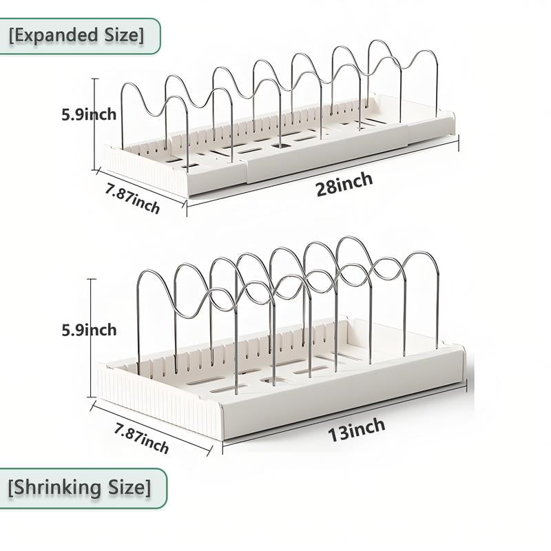 Adjustable Lid & Pan Organizer-Kitchen Drawer Storage Shelf Rack 7 ...