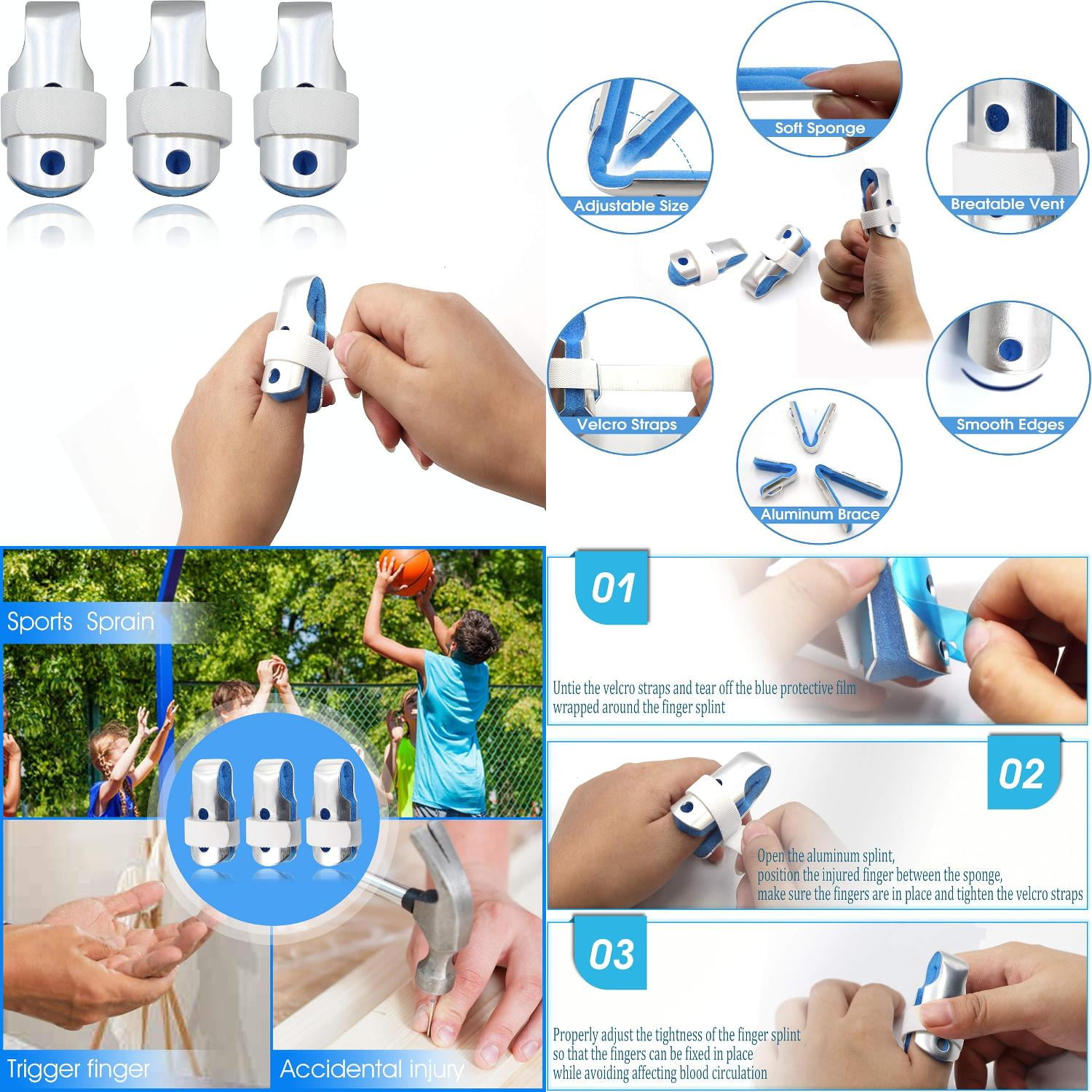 Adjustable Lightweight and Effective Aluminum Trigger Finger Splint ...
