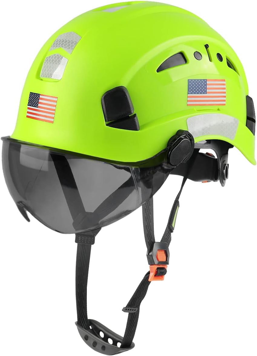 Adjustable Lightweight Vented ABS Work Helmet with Visor Chinstrap for ...