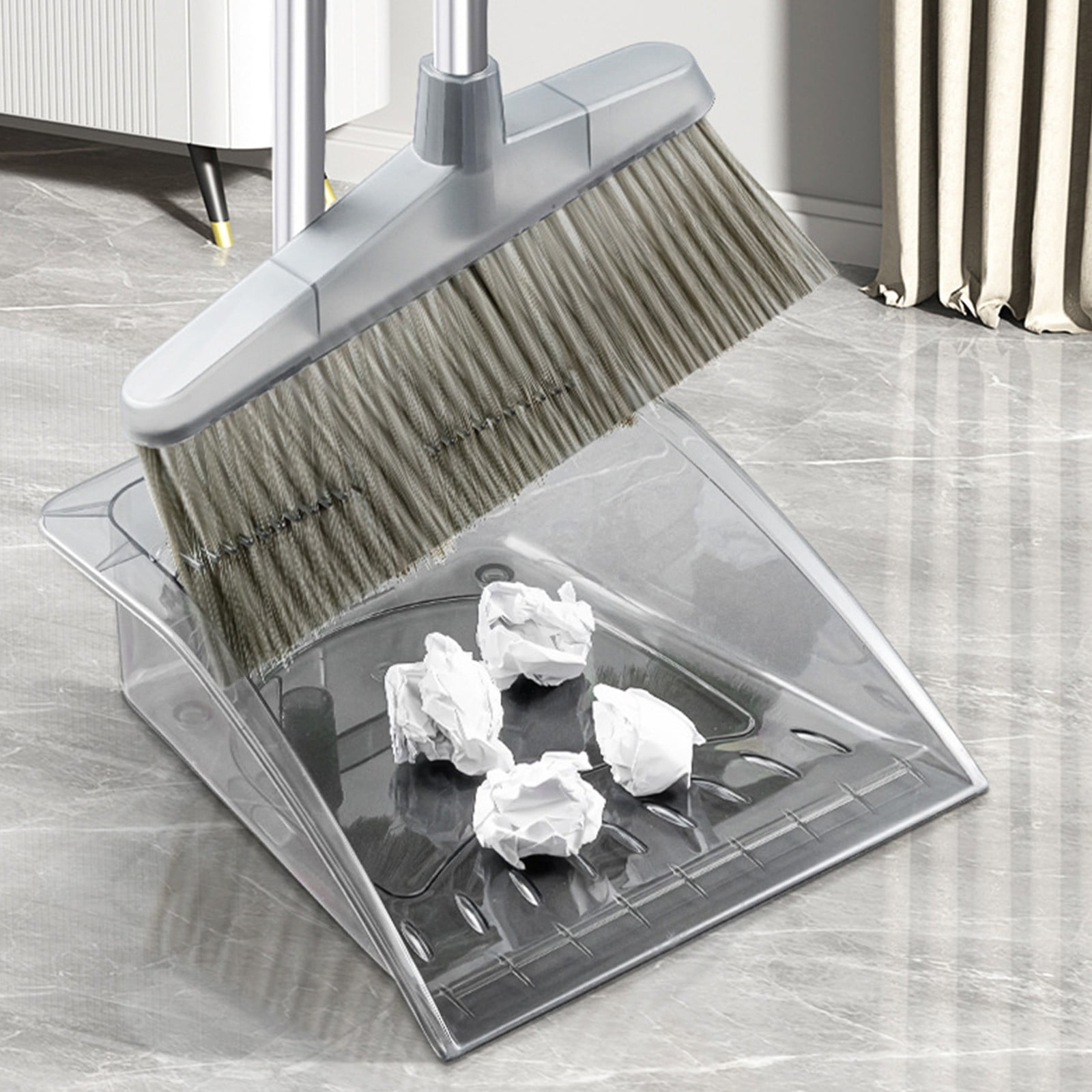 Adjustable Long Handle Broom and Dustpan Set - Green & Gray Plastic ...