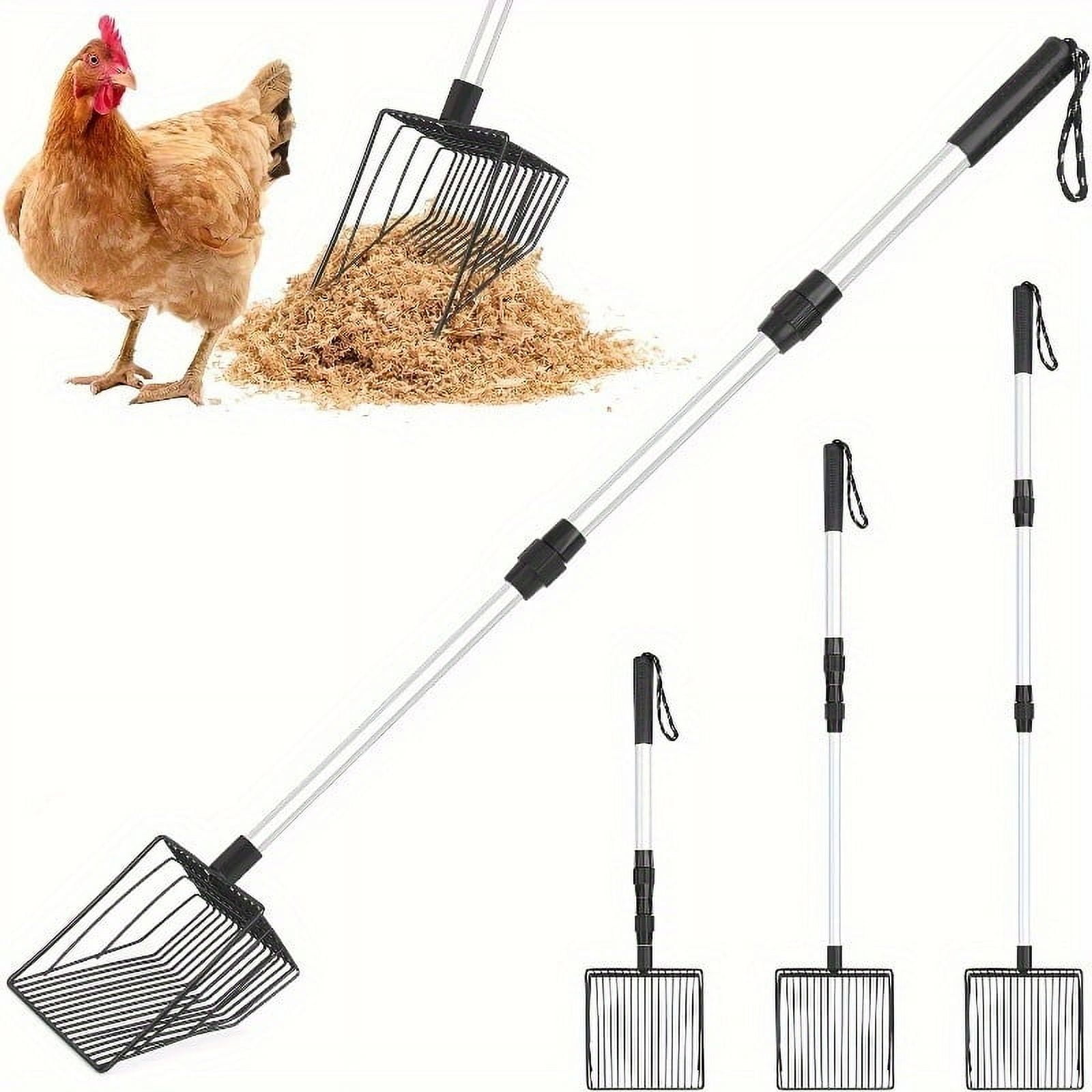 Adjustable Long Handle Chicken Litter Scooper - 3-in-1 Heavy-Duty Steel ...