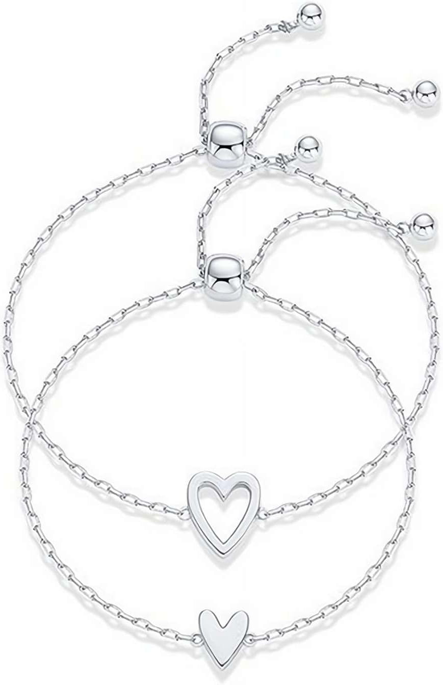 Adjustable Love Friendship Two Bracelet Pack, Golden Simple Heart Chain ...