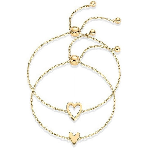 Adjustable Love Friendship Two Bracelet Pack, Golden Simple Heart Chain ...