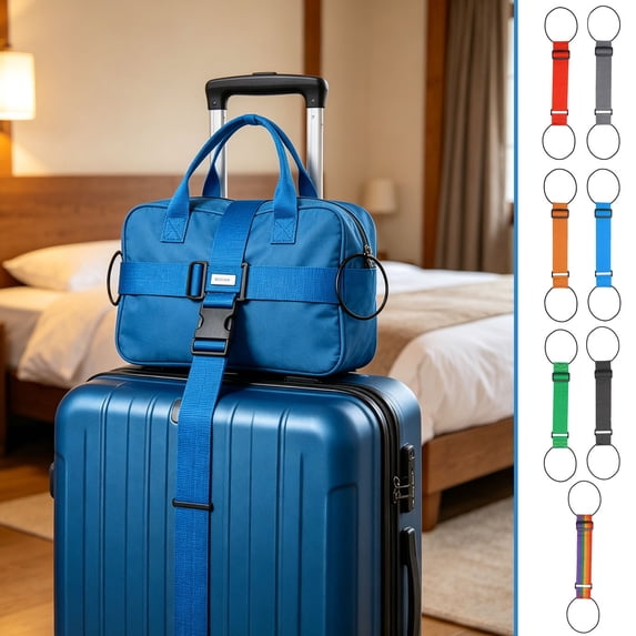 Adjustable Luggage Strap Elastic Suitcase Add A Bag Holder Blue Handle ...