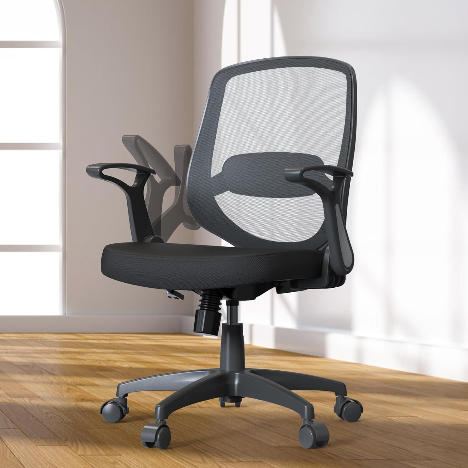 Adjustable Lumbar Support Swivel Mid Back Mesh Office Chair with Wheels ...