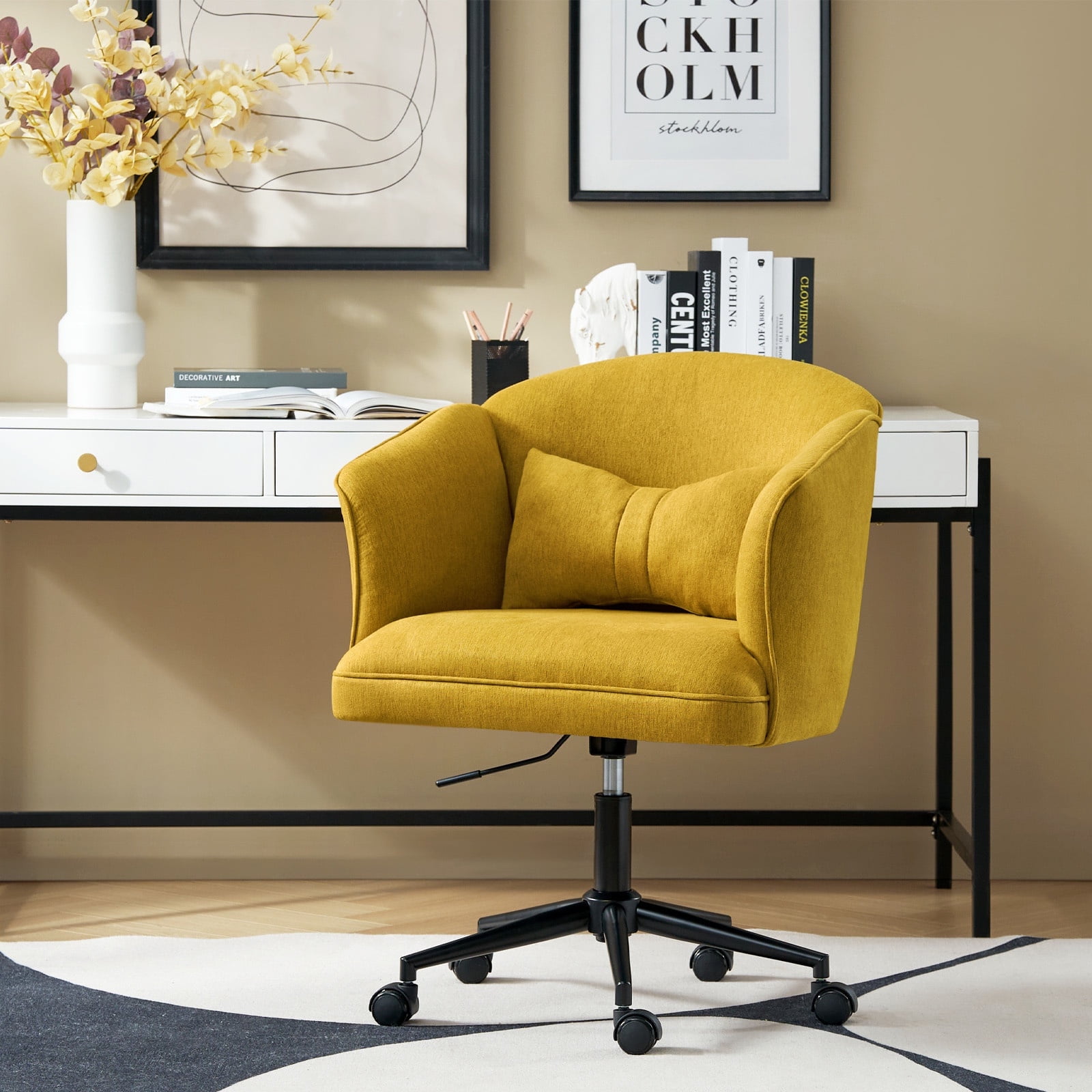 Adjustable Makeup Vanity Chair Modern Swivel Velvet Desk Task Chair ...