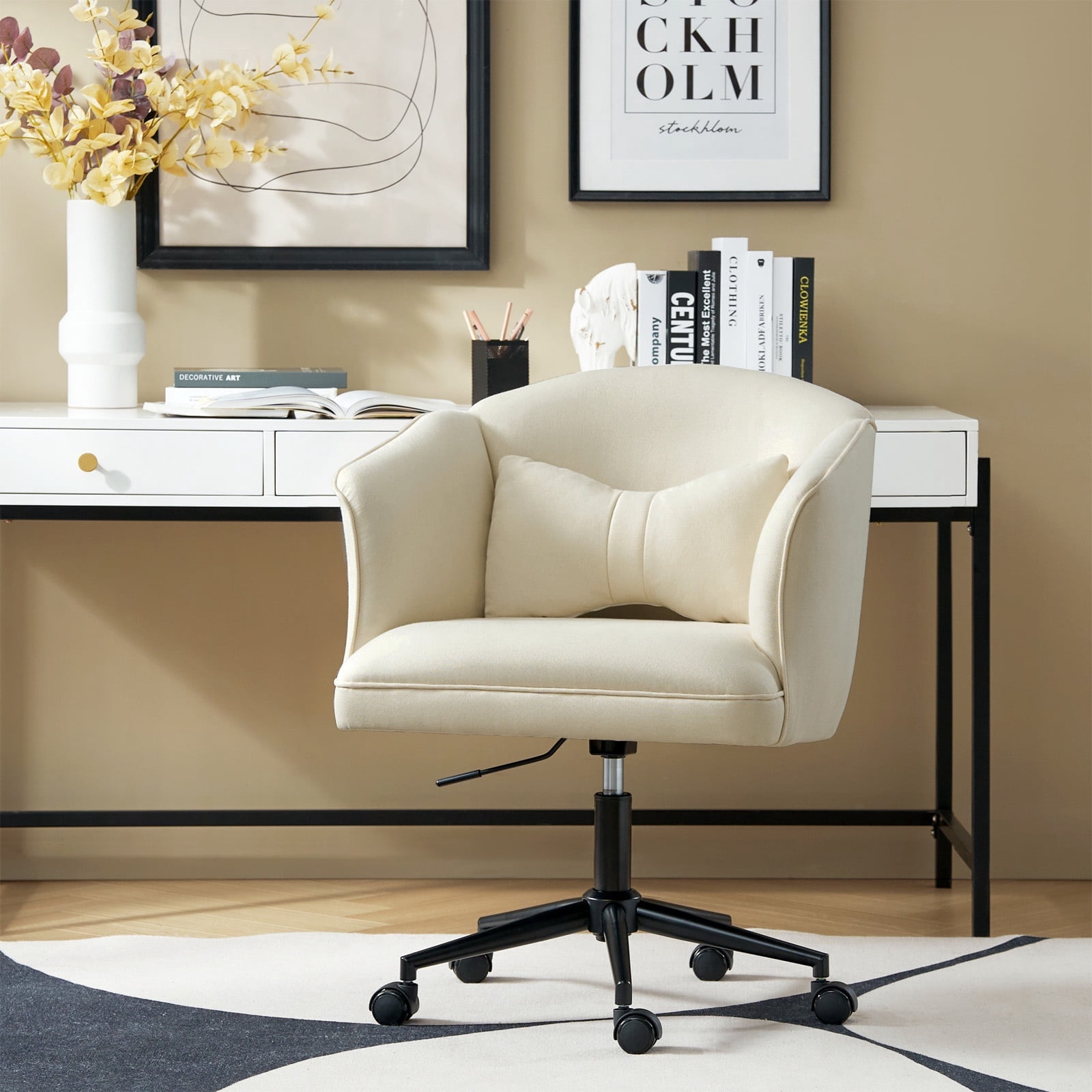 Adjustable Makeup Vanity Chair Modern Swivel Velvet Desk Task Chair ...