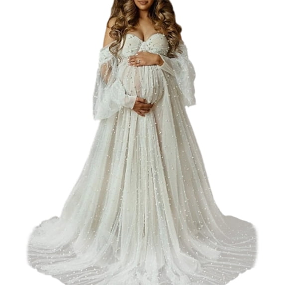 Adjustable Maternity Maxi Dress for Photography Off Shoulder Design ...