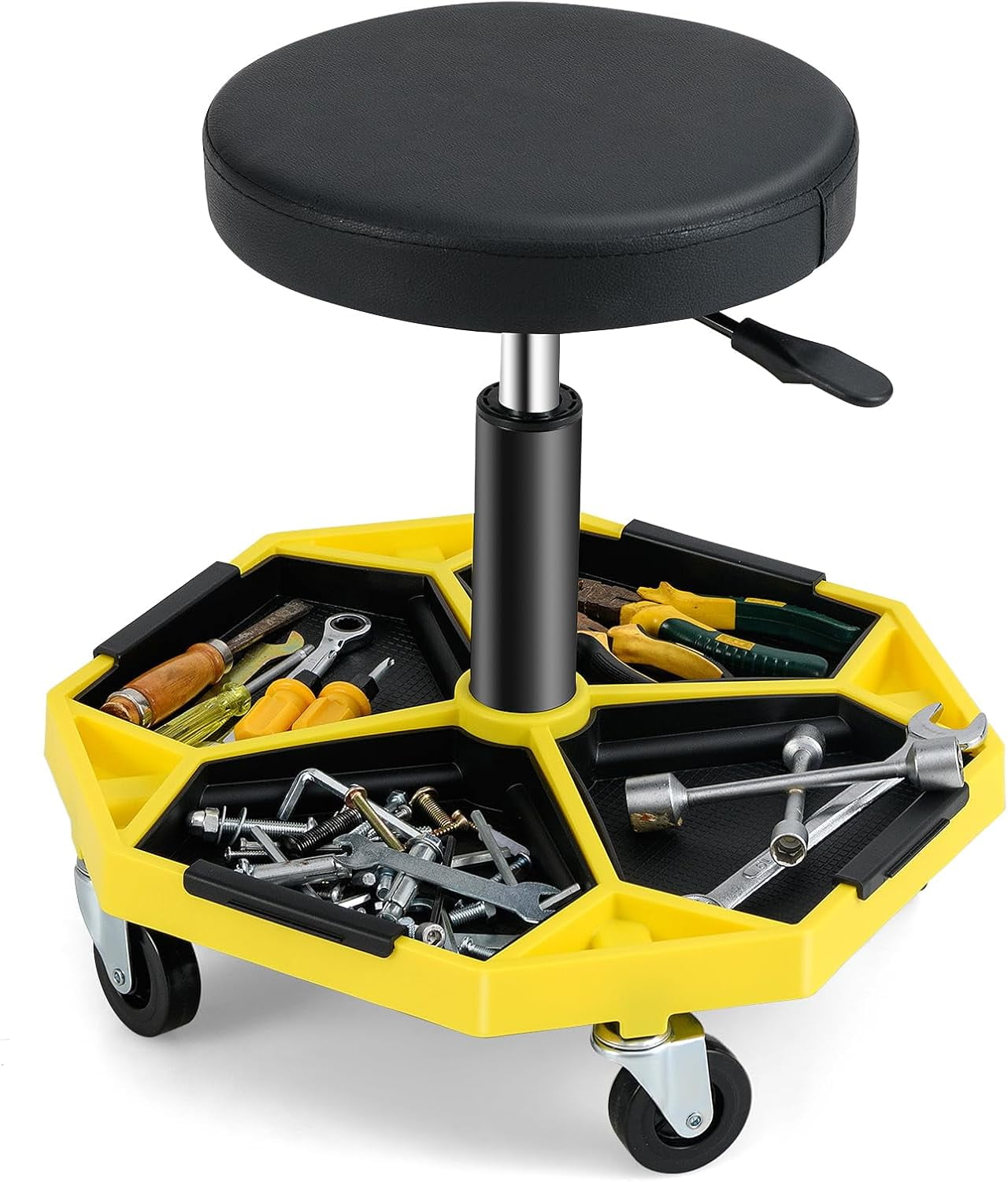 Adjustable Mechanic Rolling Stool, Pneumatic Rolling Stool with Wheels ...