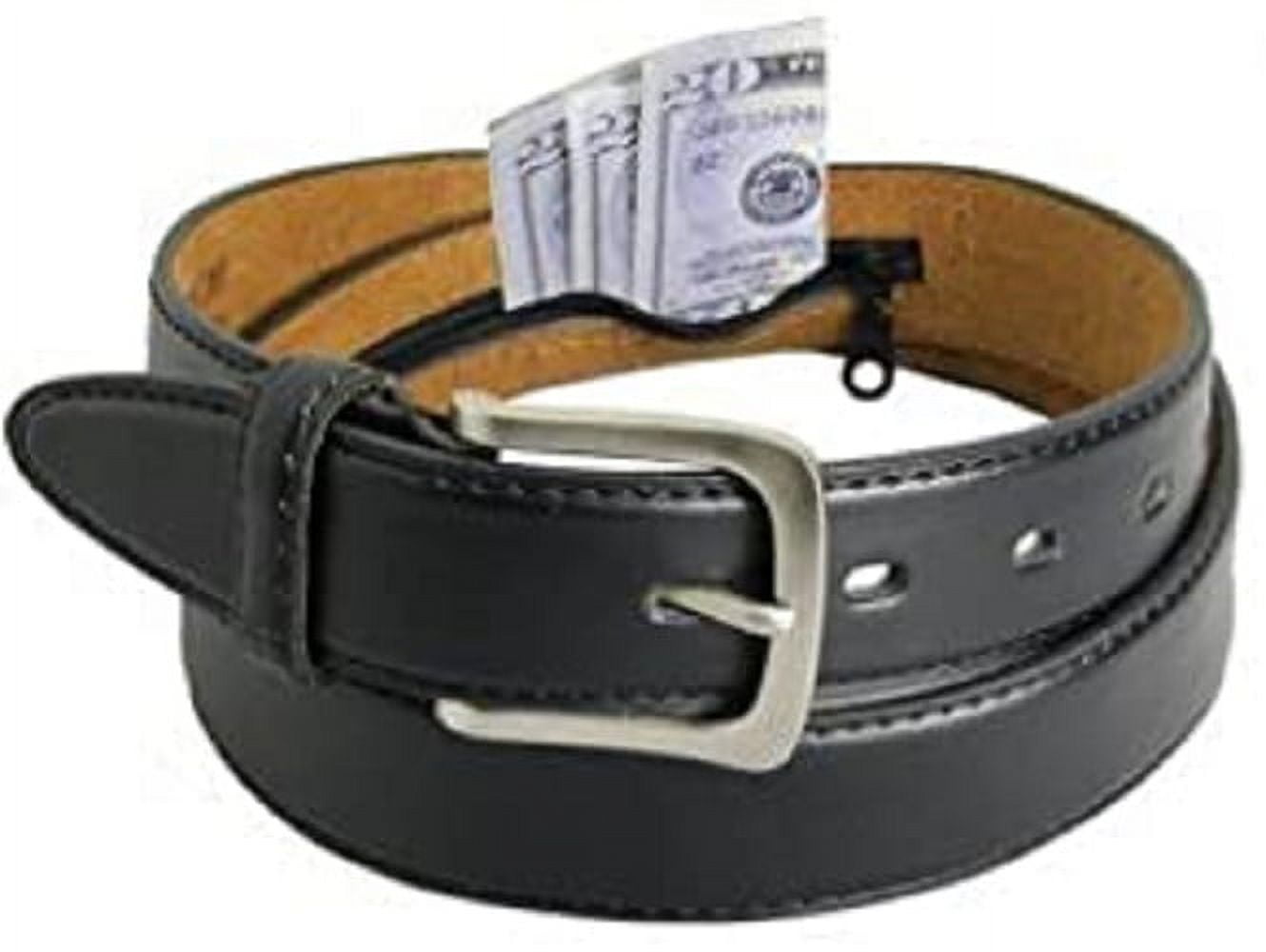 Men's Large Size Black Leather Travel Belt with Hidden Secret Money ...