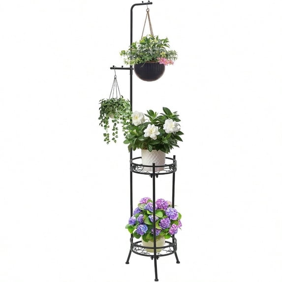 Adjustable Metal 4 Potted Flower Pot Plant Stands 2 Tier 72 Inch Tall ...