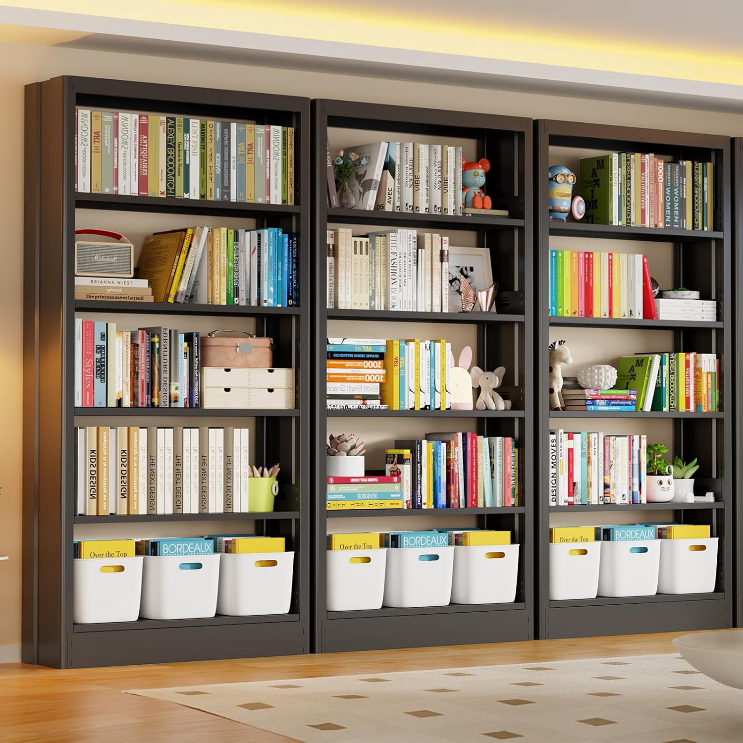 Adjustable Metal Bookshelf, 71"H Tall Bookcase with Storage Shelves, 5 ...