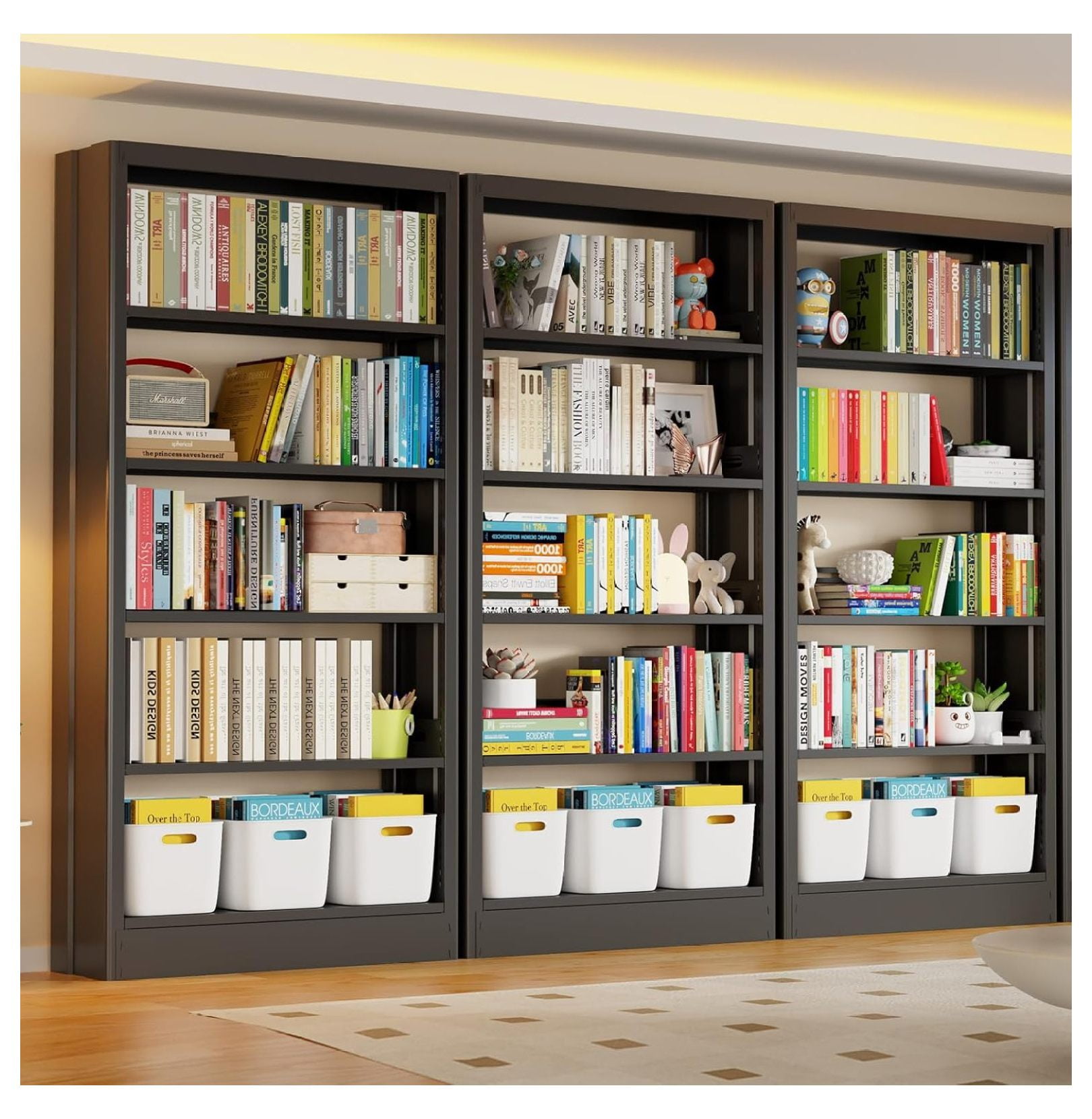 Adjustable Metal Bookshelf, 71"H Tall Bookcase with Storage Shelves, 5 ...