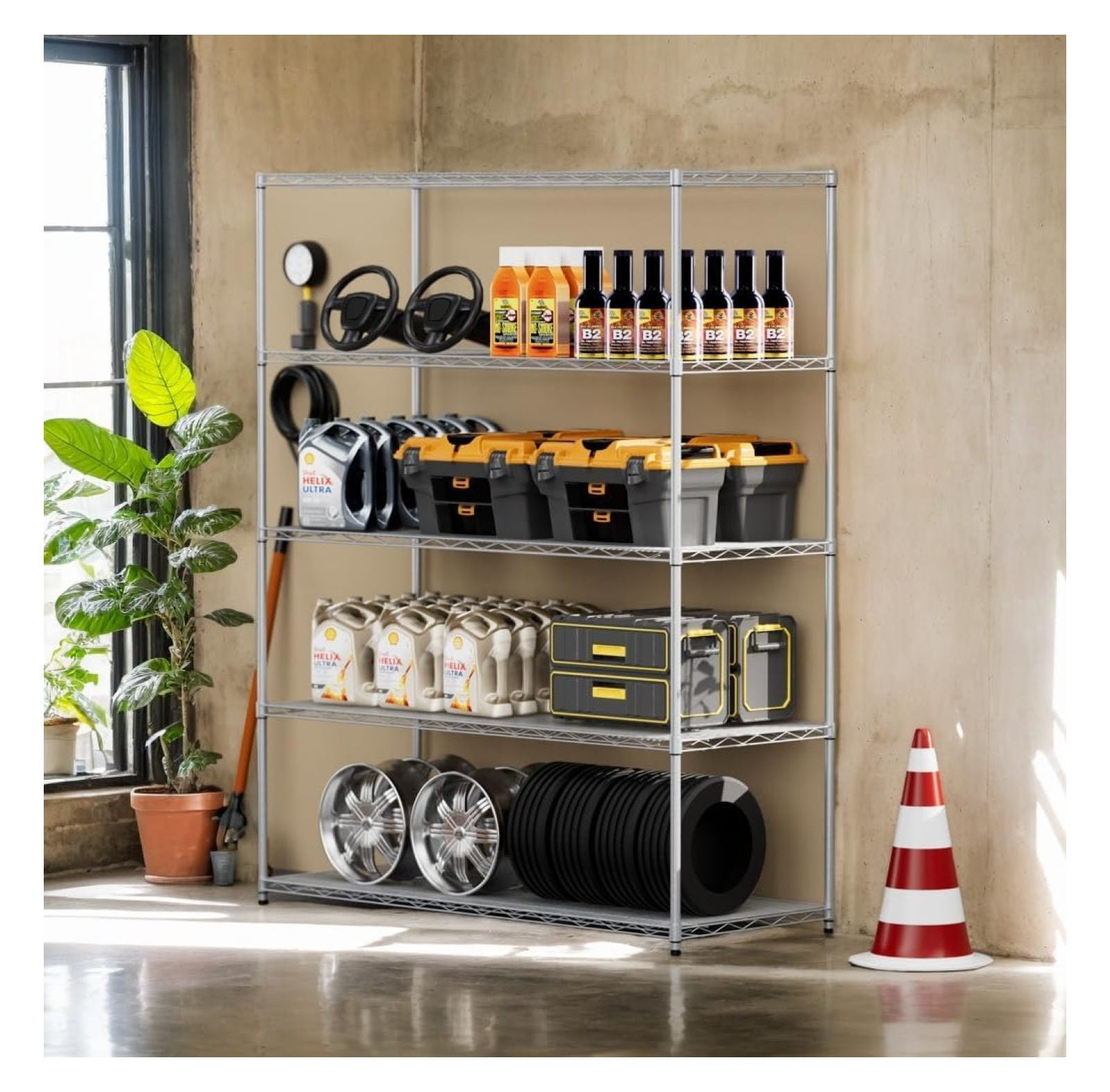 Adjustable Metal Shelves with Wheels and Adjustable Feet, 5-Tier Metal ...
