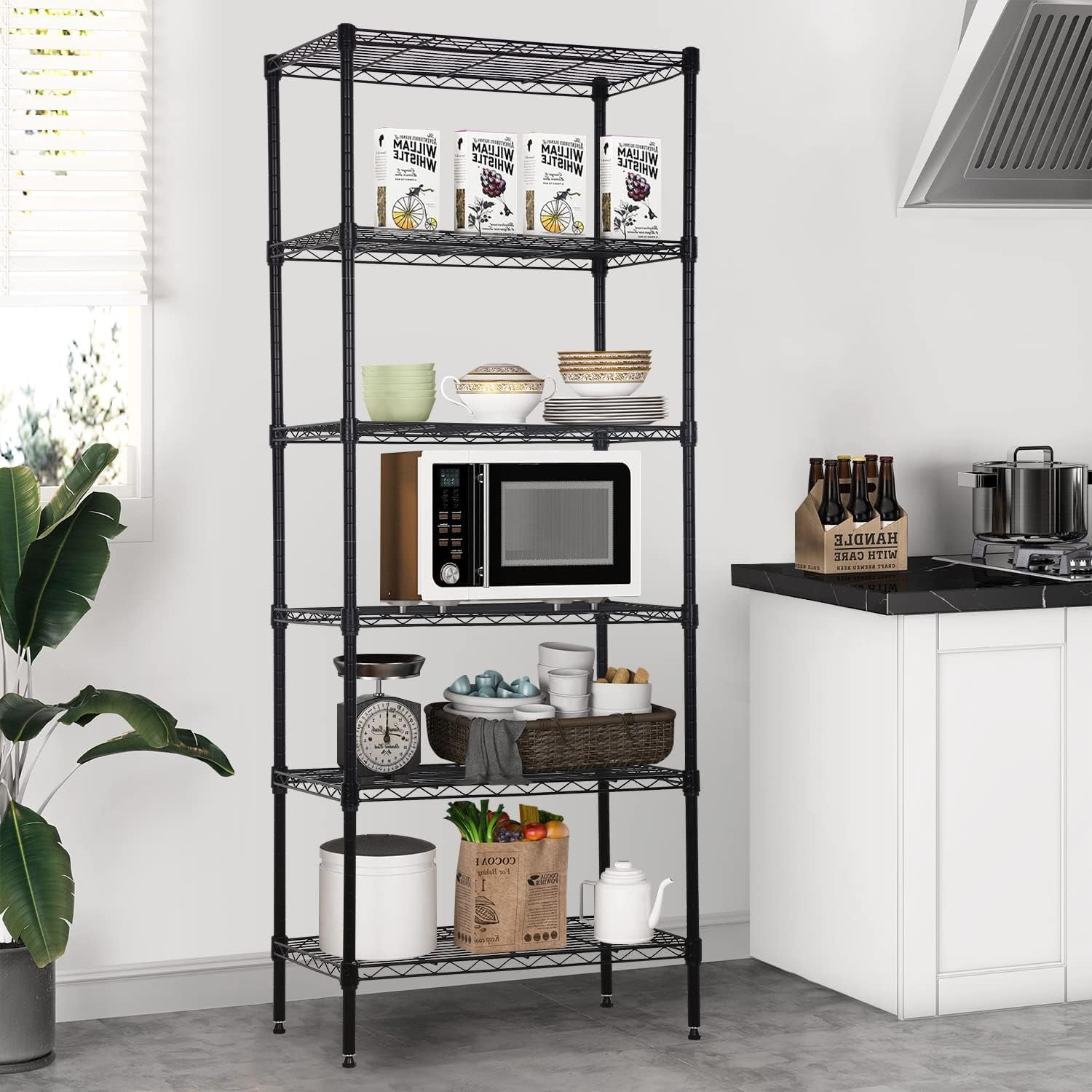 Adjustable Metal Storage Shelves 6-Tier Book Shelf Organizer Wire ...