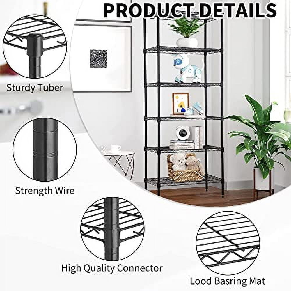 Adjustable Metal Storage Shelves 6-Tier Book Shelf Organizer Wire ...
