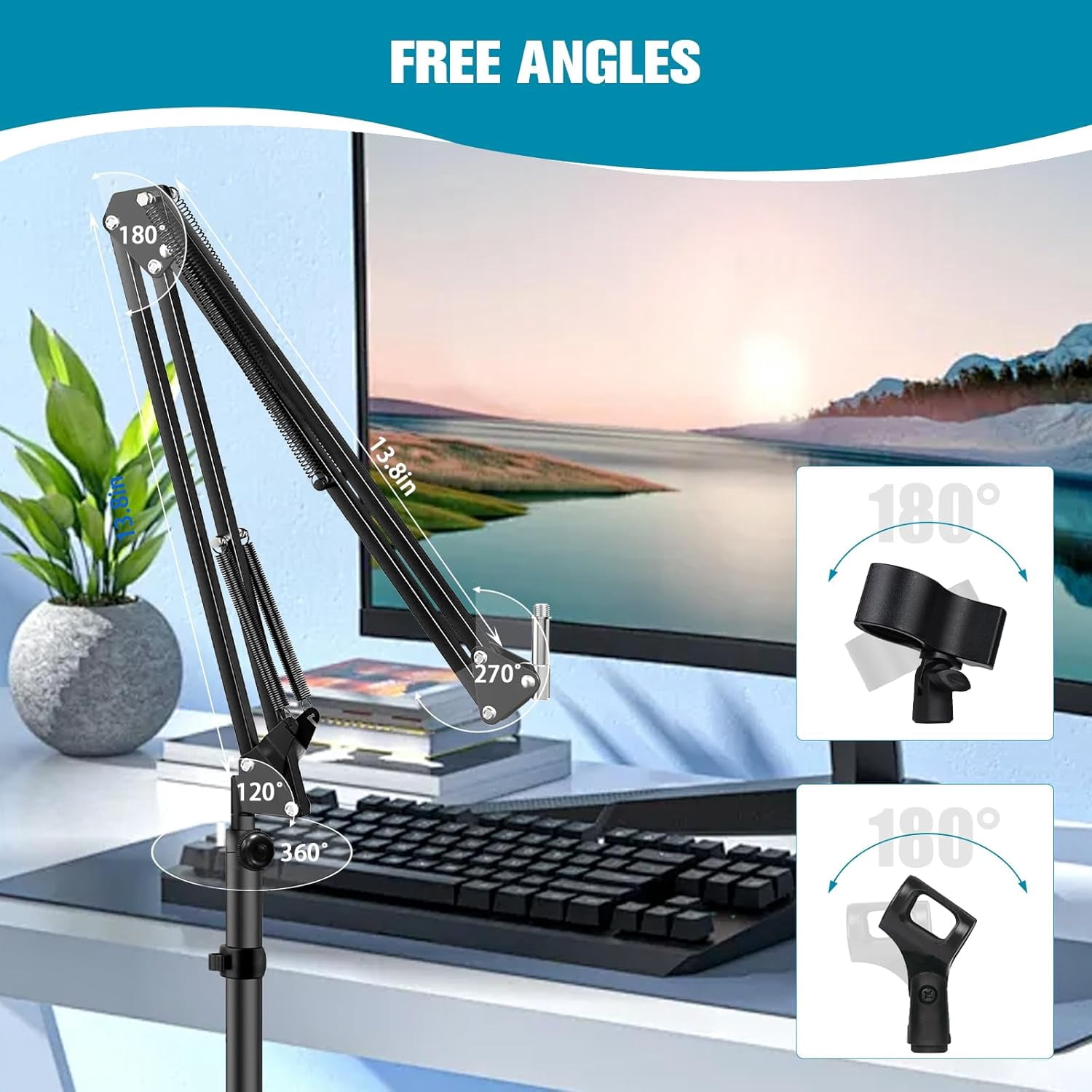 Adjustable Mic Floor Stand with Weighted Base & Boom Arm, Includes ...