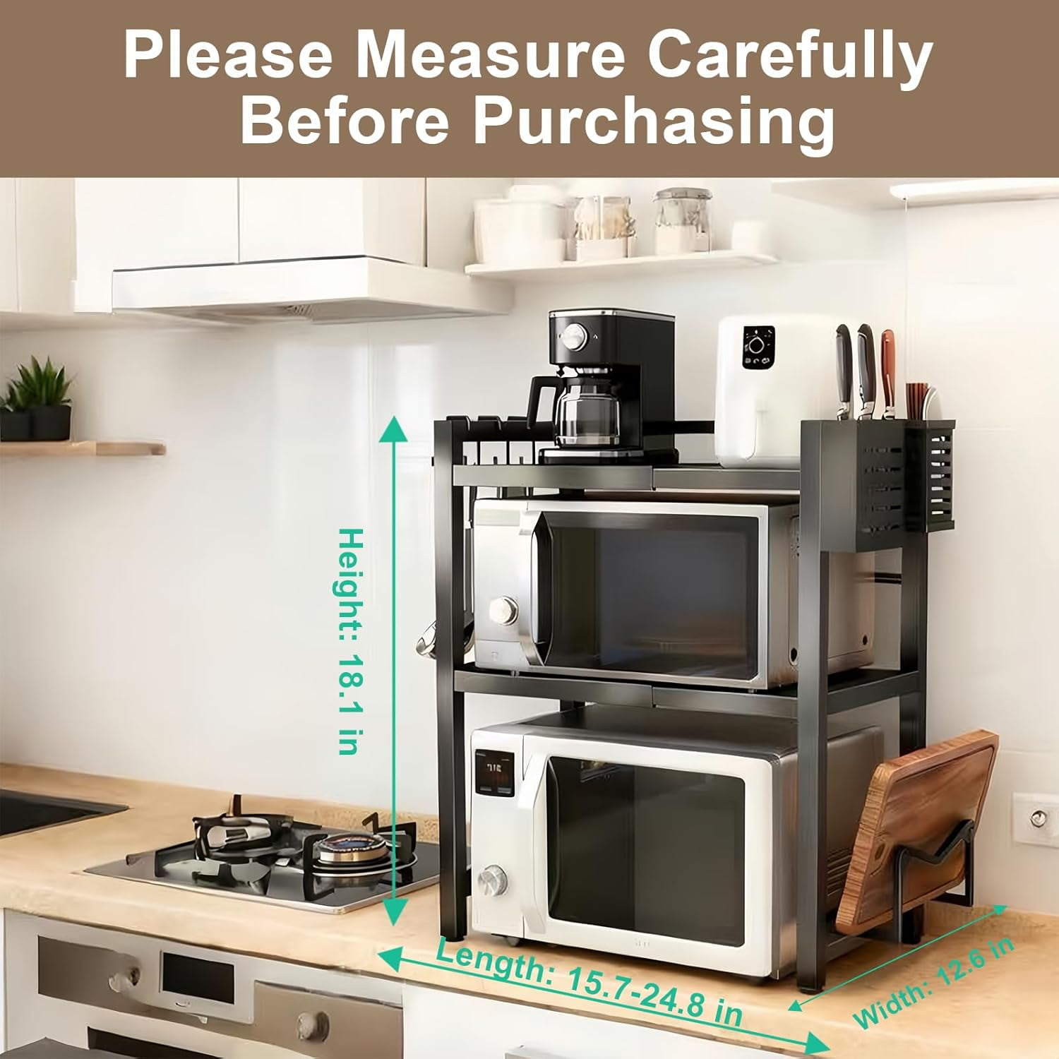 Adjustable Microwave Oven Rack, Microwave Stand Shelf Heavy Duty 3-Tier ...