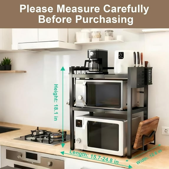 Adjustable Microwave Oven Rack, Microwave Stand Shelf Heavy Duty 3-Tier ...