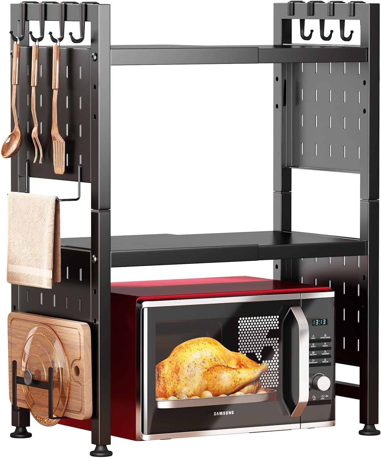 Adjustable Microwave ,Oven Rack Shelf Heavy Duty 3-Tier Shelf with 9 ...