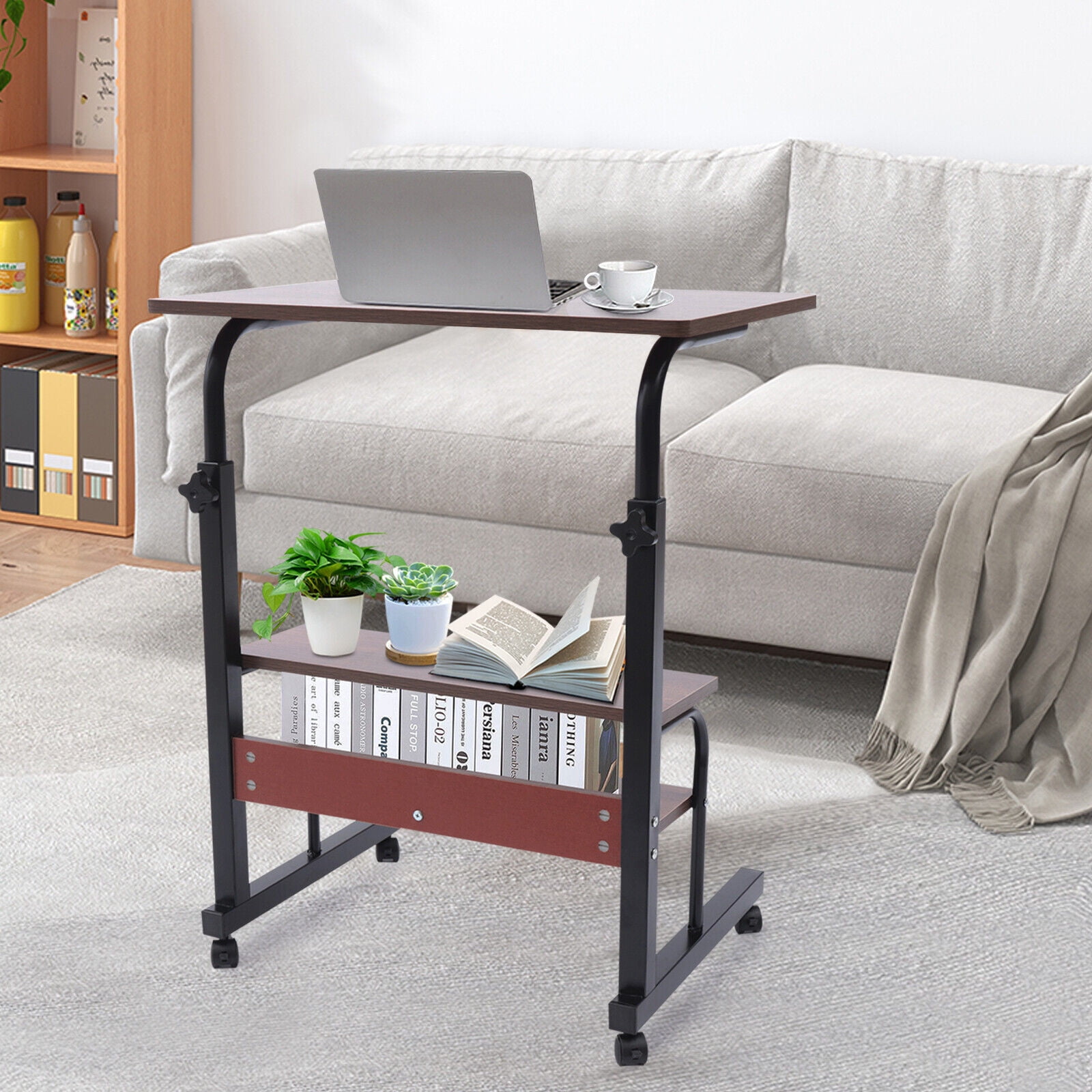Adjustable Mobile Side Table Laptop Table Book Desk Cart Tray + Wheels ...