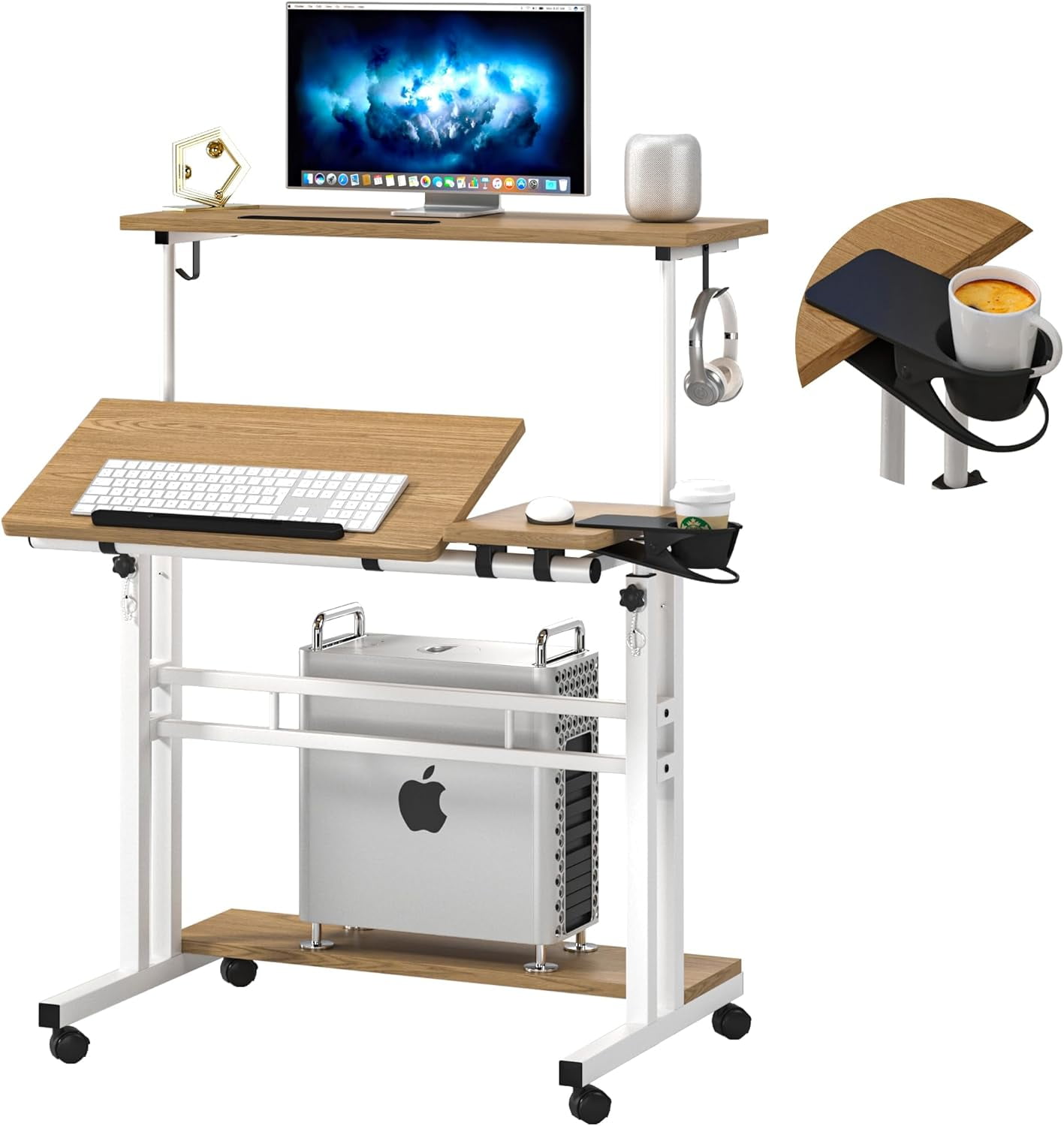 Adjustable Mobile Standing Desk with Rolling Computer Station, 3-Tier ...