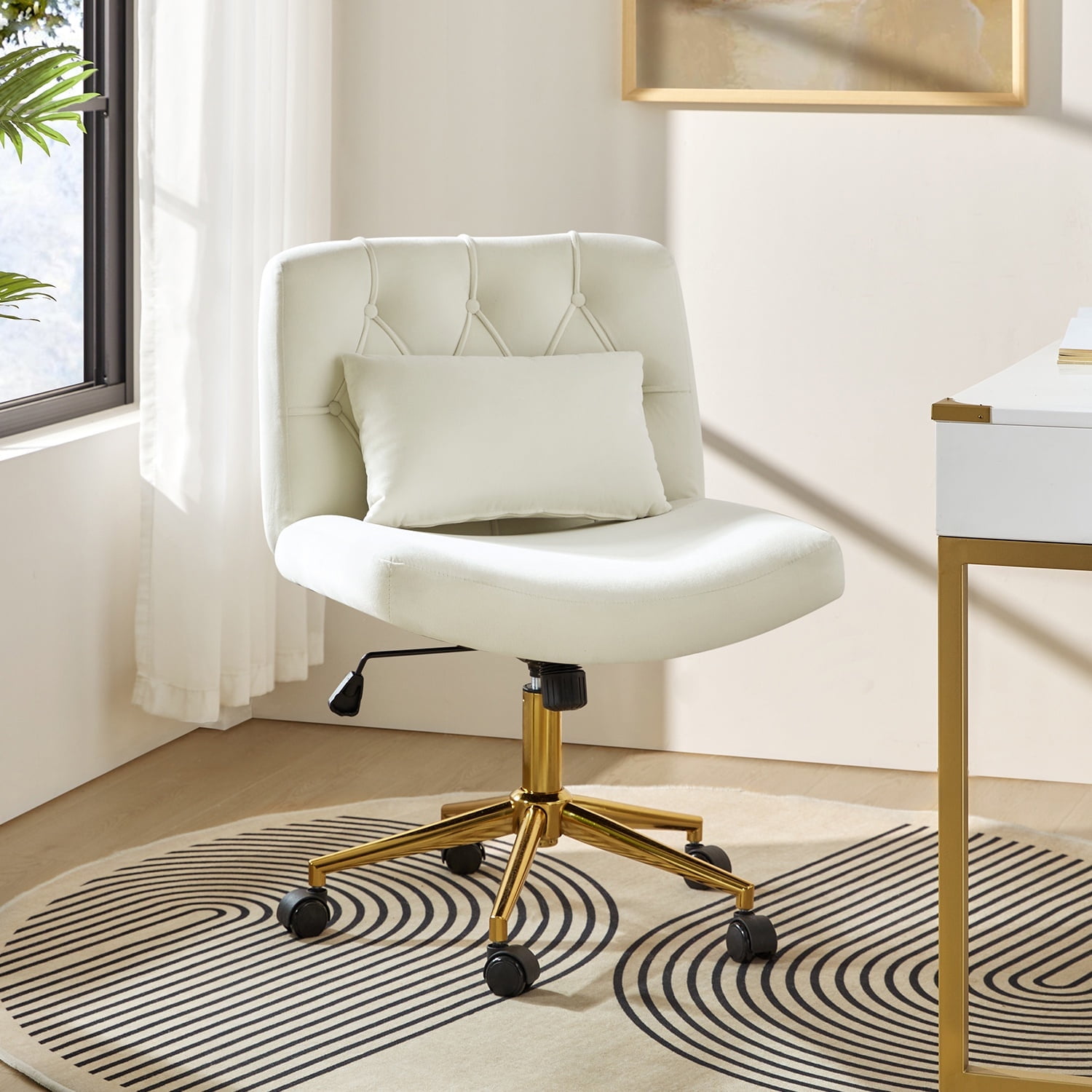 Adjustable Modern Swivel Velvet Desk Task Chair for Makeup Vanity Ivory ...