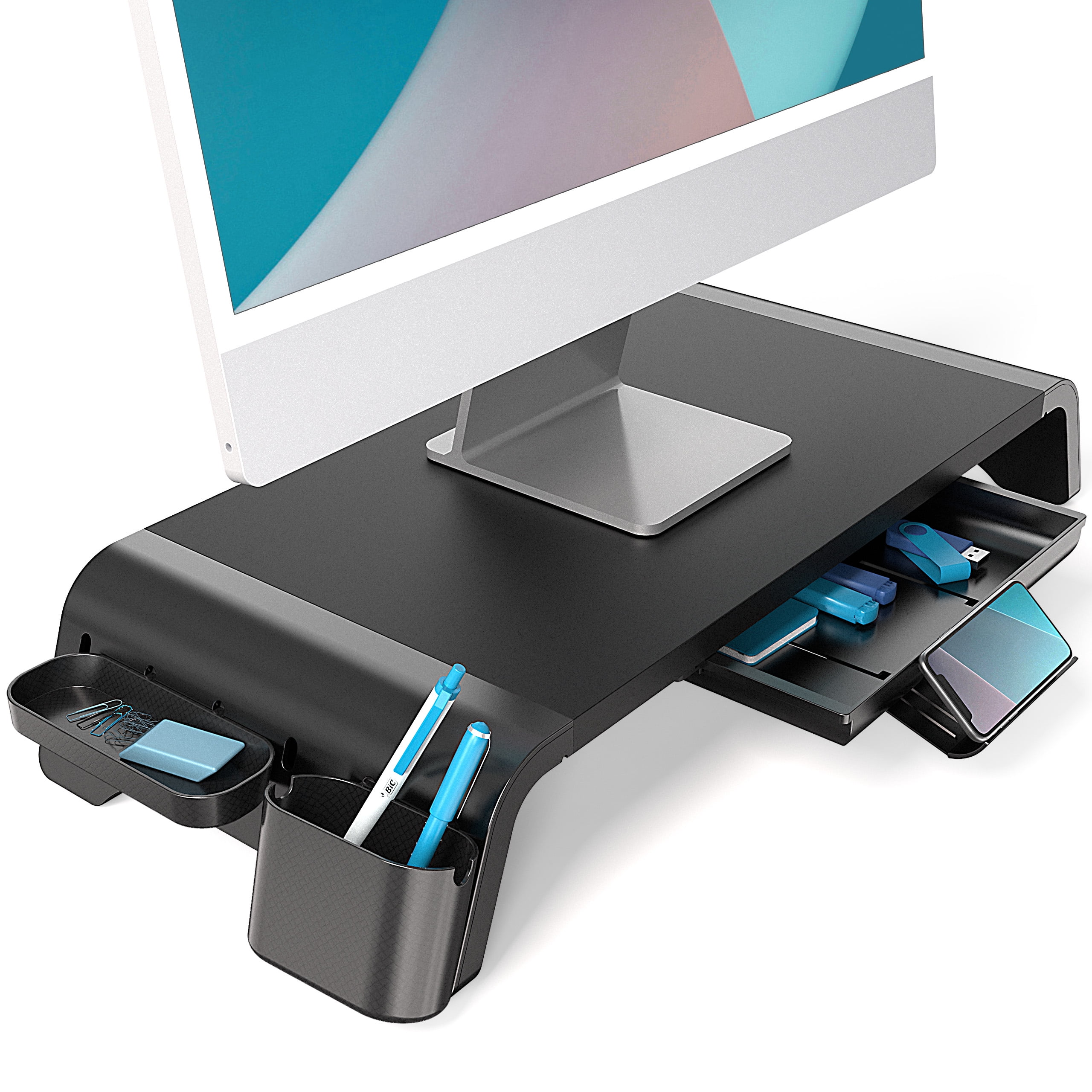 Adjustable Monitor Stand with Drawer, 2 Removable Storage Slot,No ...