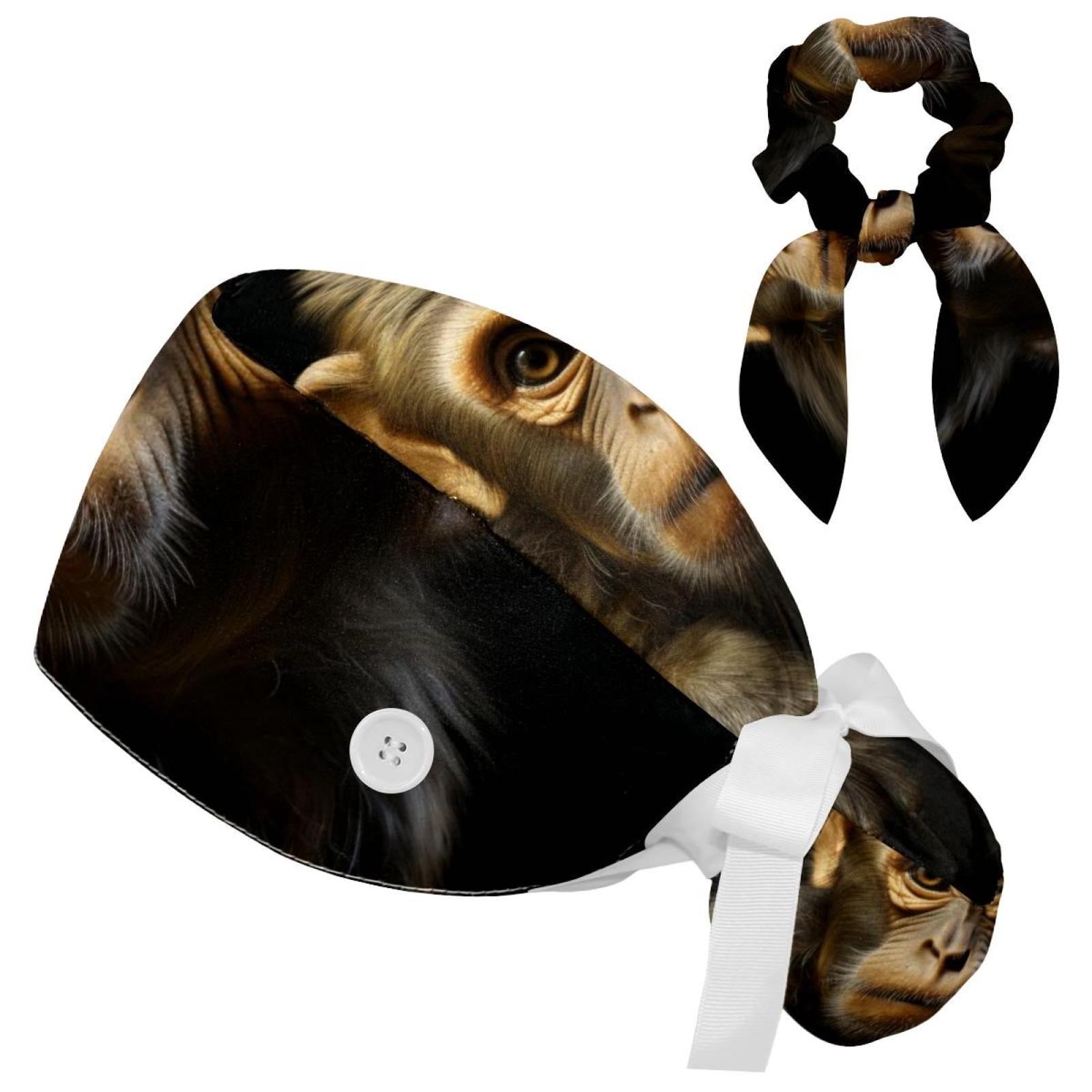 Adjustable Monkey Surgical Scrub Cap with Button, Ponytail Pouch ...