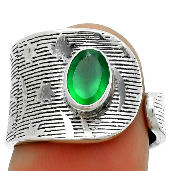 Adjustable - Natural Green Onyx 925 Sterling Silver Ring s.6.5 Jewelry ...