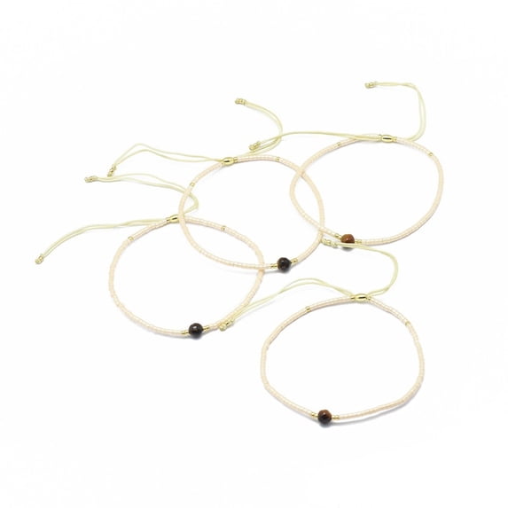 Adjustable Natural Tiger Eye Bead Bracelets with Nylon Cord and Seed ...