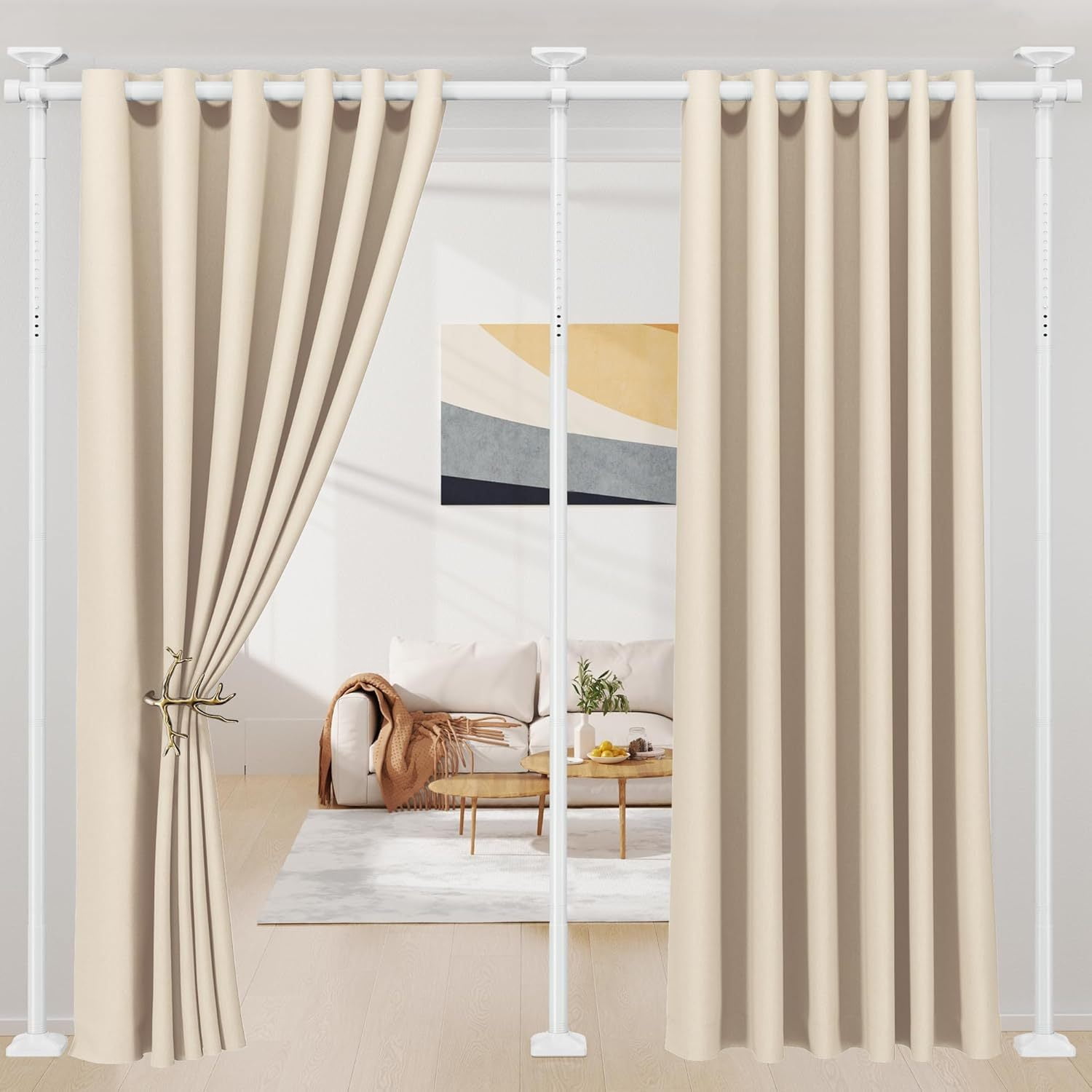 Adjustable No-Drill Curtain Rod Divider - Heavy Duty Freestanding ...