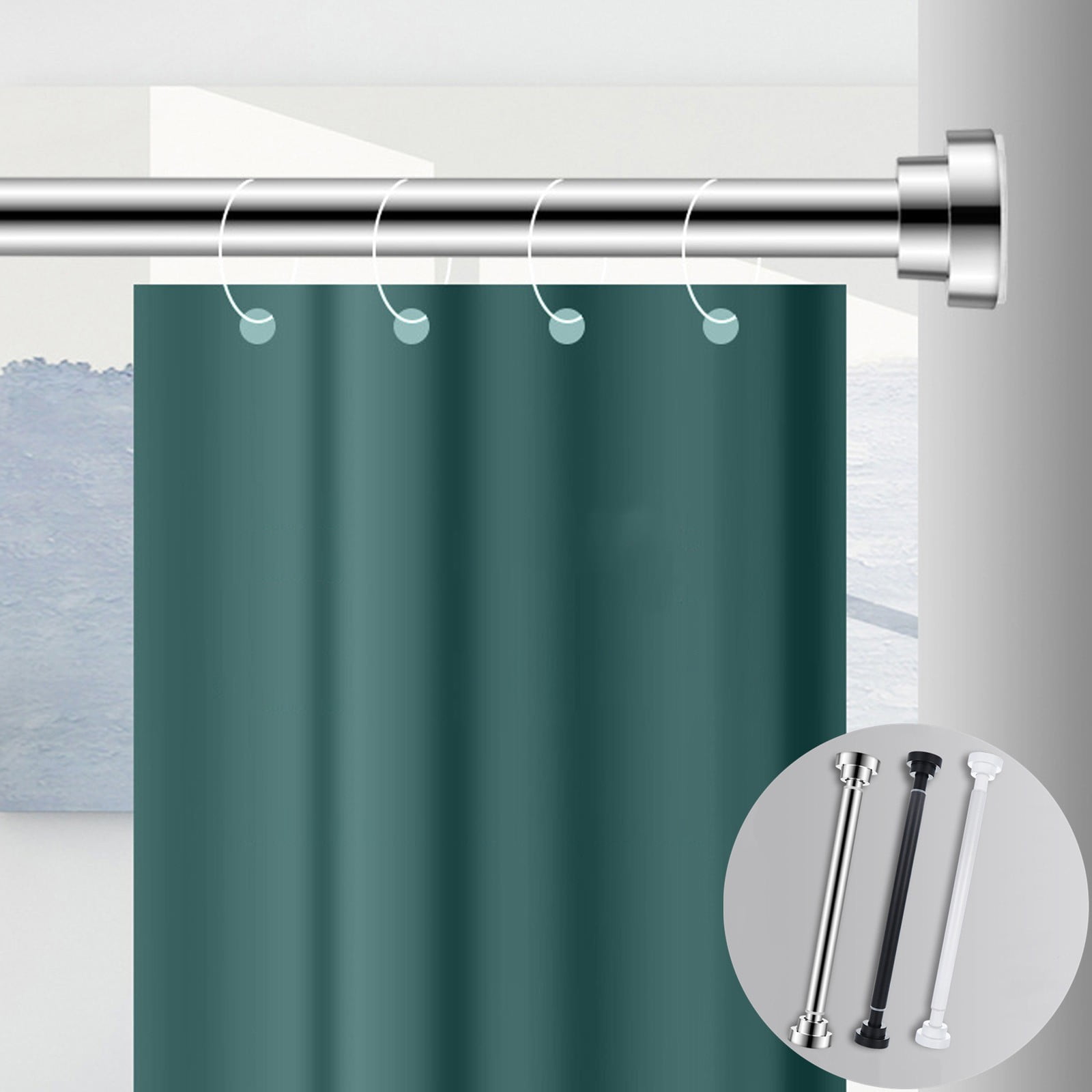 Adjustable No-Drill Tension Rod for Shower Curtains, Stainless Steel ...