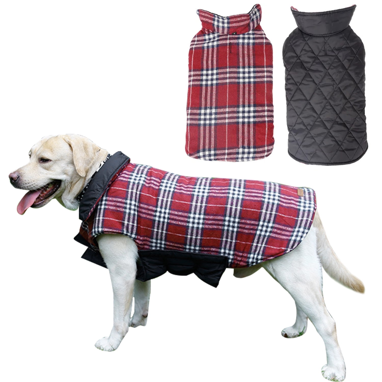 Reversible Plaid Dog Winter Coat - Warm, Waterproof Jacket for Small ...