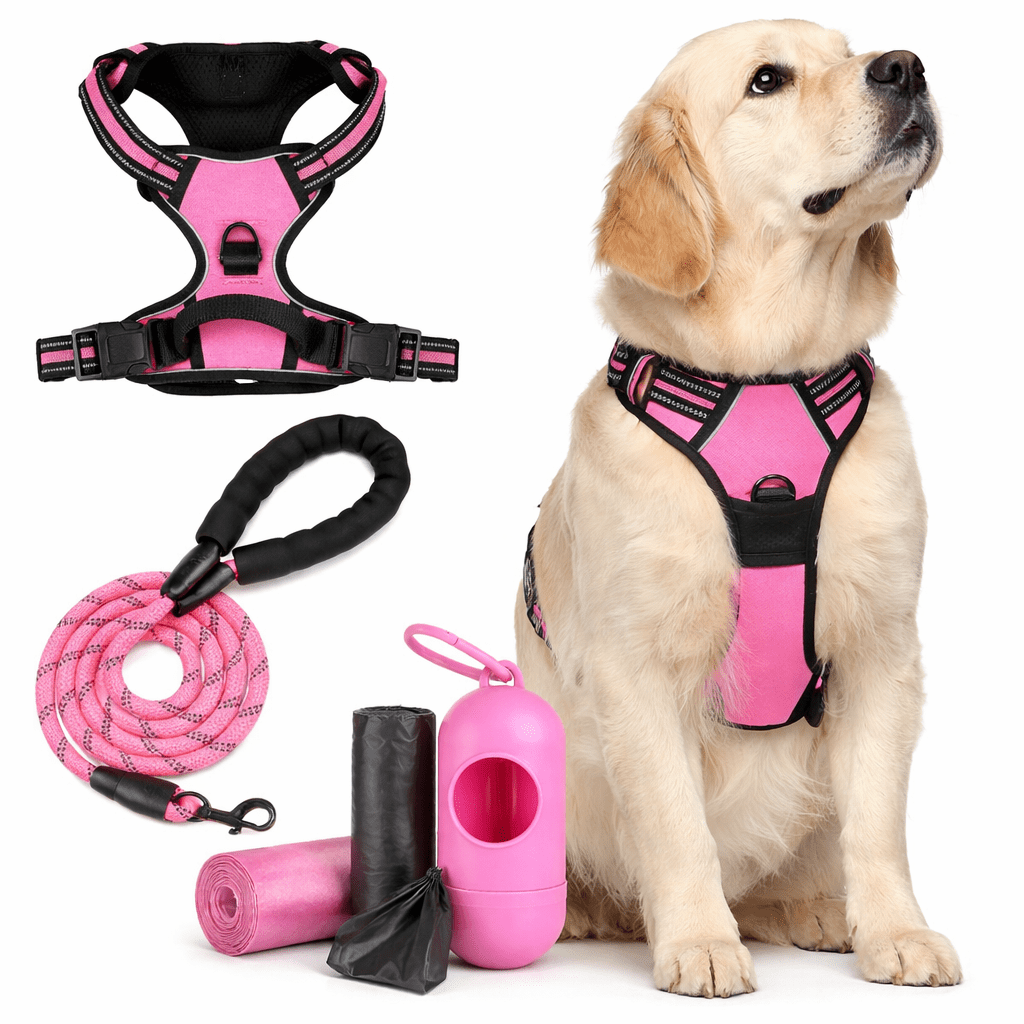 Adjustable No Pull Dog Harness with Leash and Poop Bag Dispenser Set ...