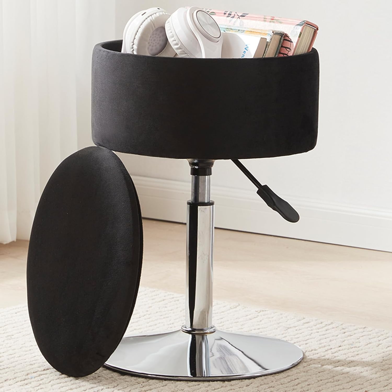 Adjustable Ottoman Stool Black Vanity Stool Vanity Chair for Makeup ...