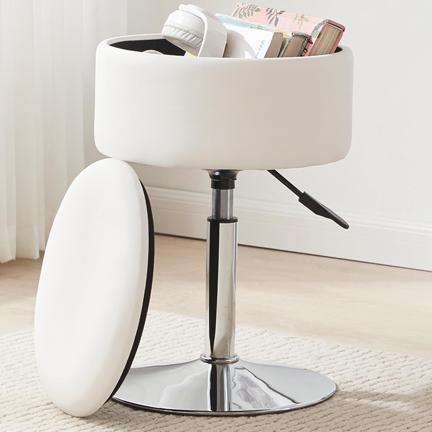 Adjustable Ottoman Stool White Vanity Stool Vanity Chair for Makeup ...