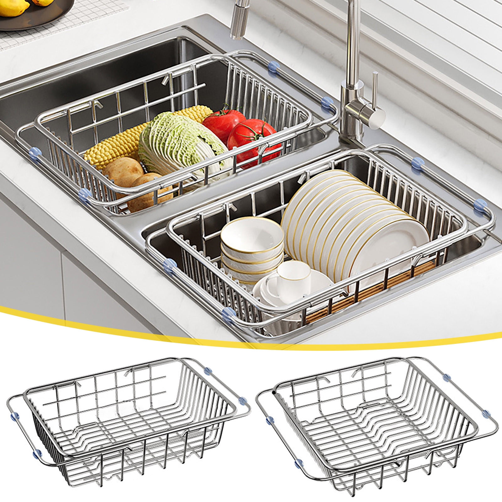 Adjustable Over Sink Dish Drying Rack Stainless Steel Dish Drainer, On ...