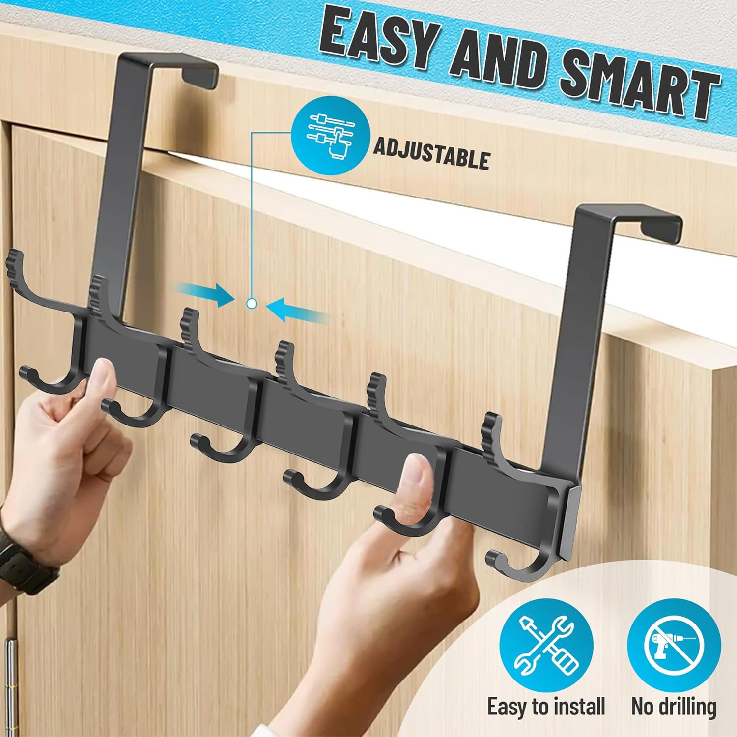 Adjustable Over The Door Hanger-6 Double Hooks, Over Door Coat Hooks ...