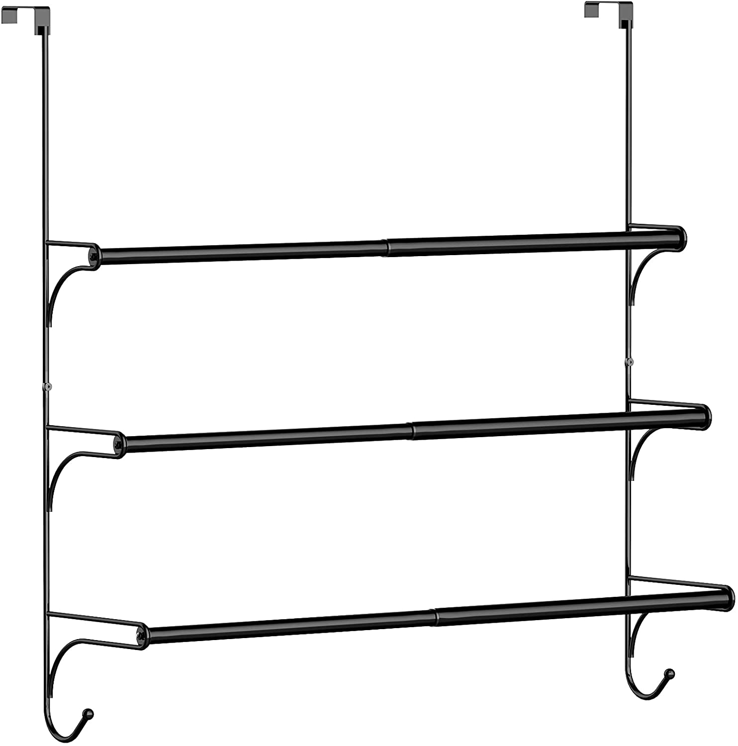 Adjustable Over The Door Triple Towel Rack with Hooks,Black - Walmart.com