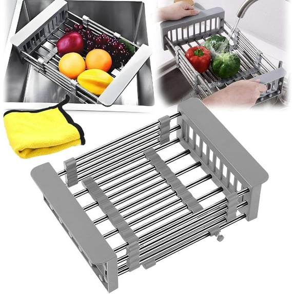 Adjustable Over-the-Sink Colander, Stainless Steel Expandable Dish ...