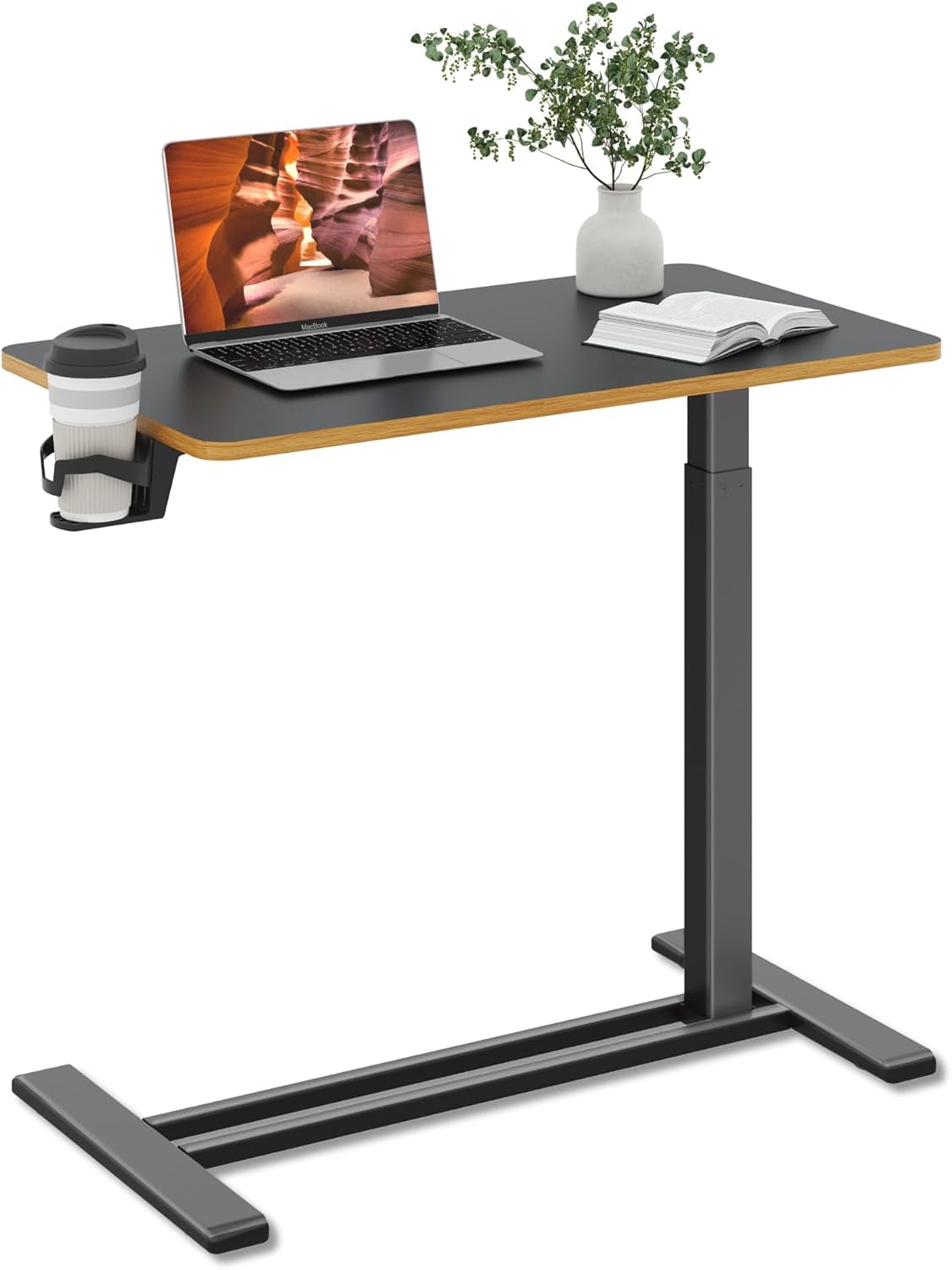 Adjustable Overbed Bedside Medical Table with Wheels，Pneumatic Mobile ...